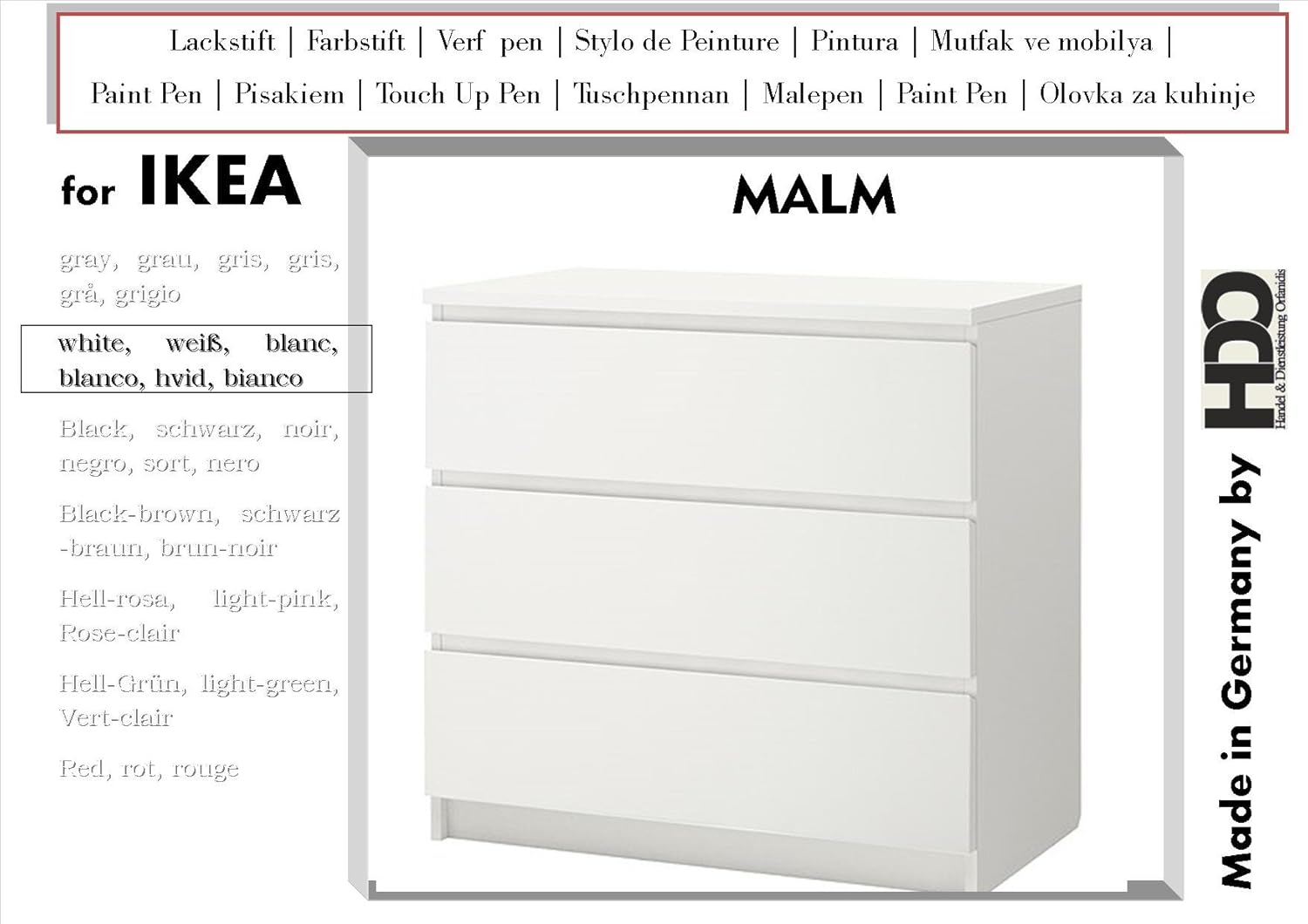 Coloured pencils, paint pen, touch-up pen, for Ikea Malm, white: Amazon ...