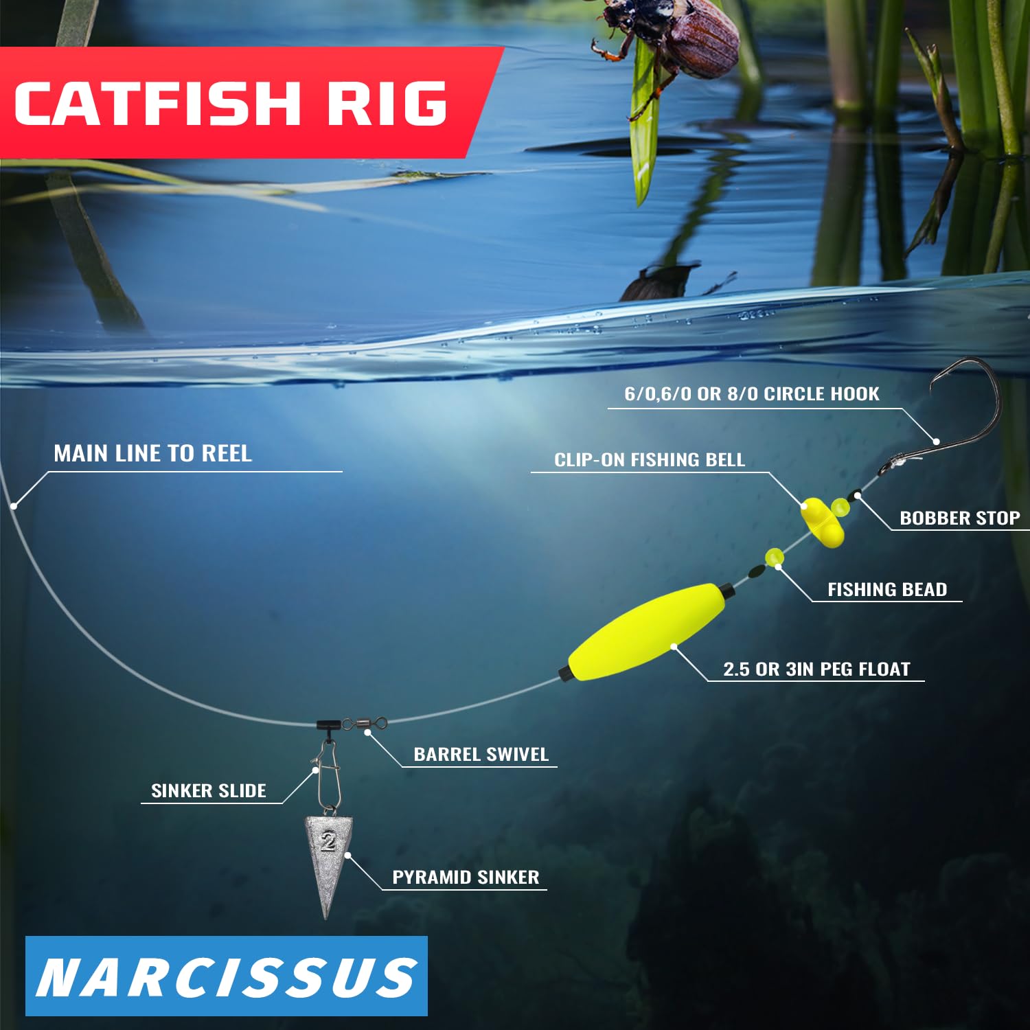 Mua Narcissus Catfish Rigs Set – 6 Pre-Tied Rigs with 2 Sinker Sliders ...