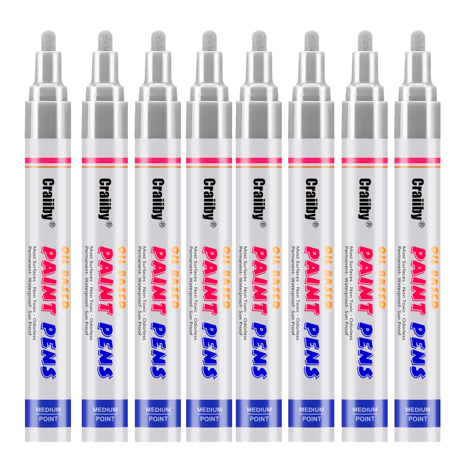 Silver Paint Markers, 8 Pack Oil-Based Waterproof Quick Dry Permanent ...
