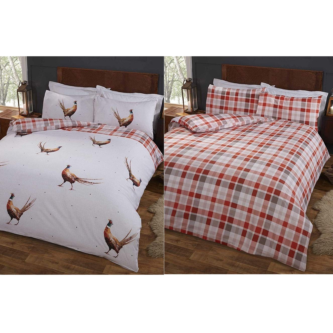 Rapport Pheasants Reversible Tartan Duvet Cover Bed Set, Polycotton ...