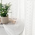 Amazon.com: SEEKRIGHT Polka Dots Sheer White Curtains 84 Inch Length 2 Panels Set for Living ...