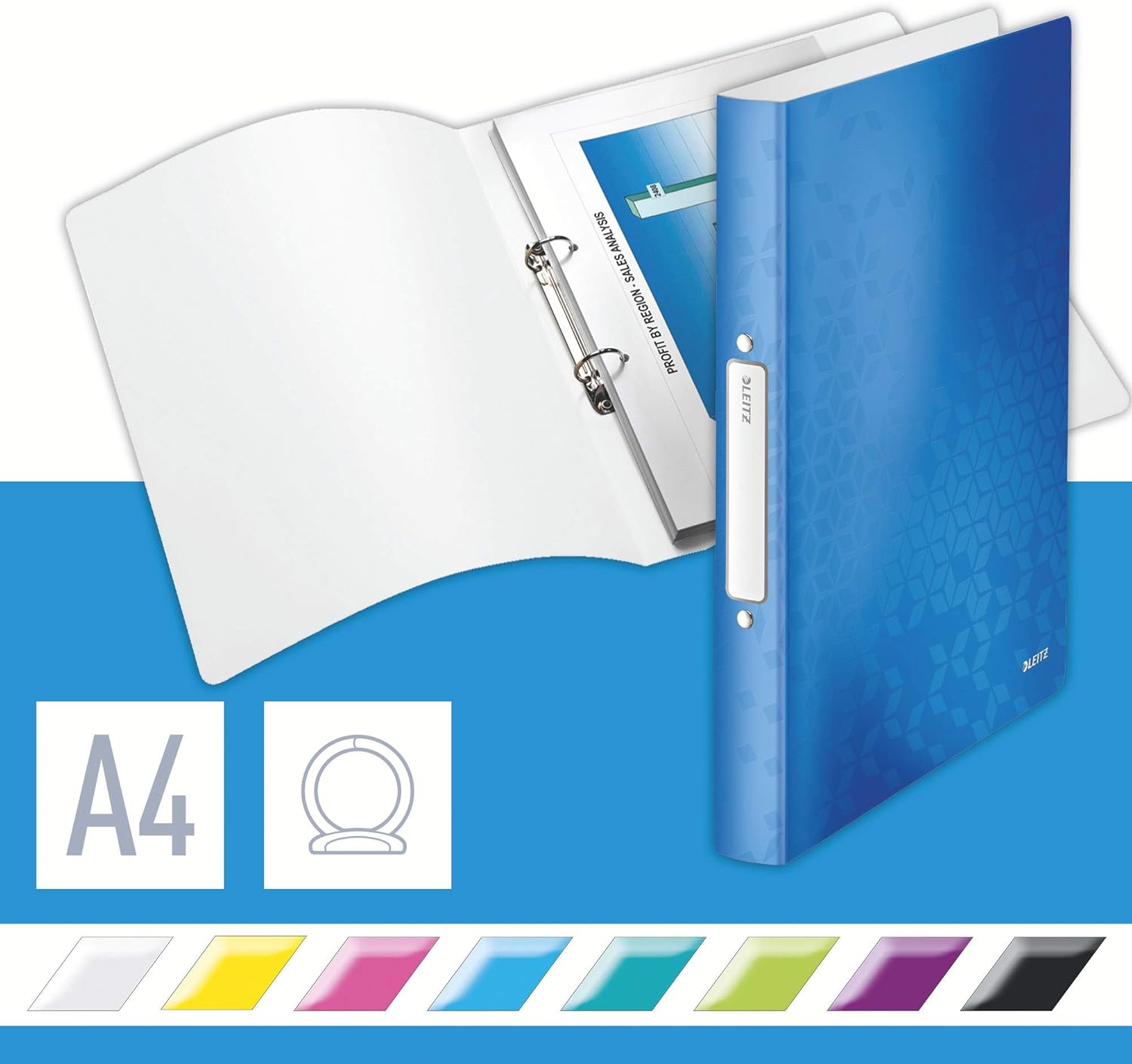 Leitz 2 Ring Binder, Holds up to 190 Sheets, Wow Range, 25 mm Spine ...
