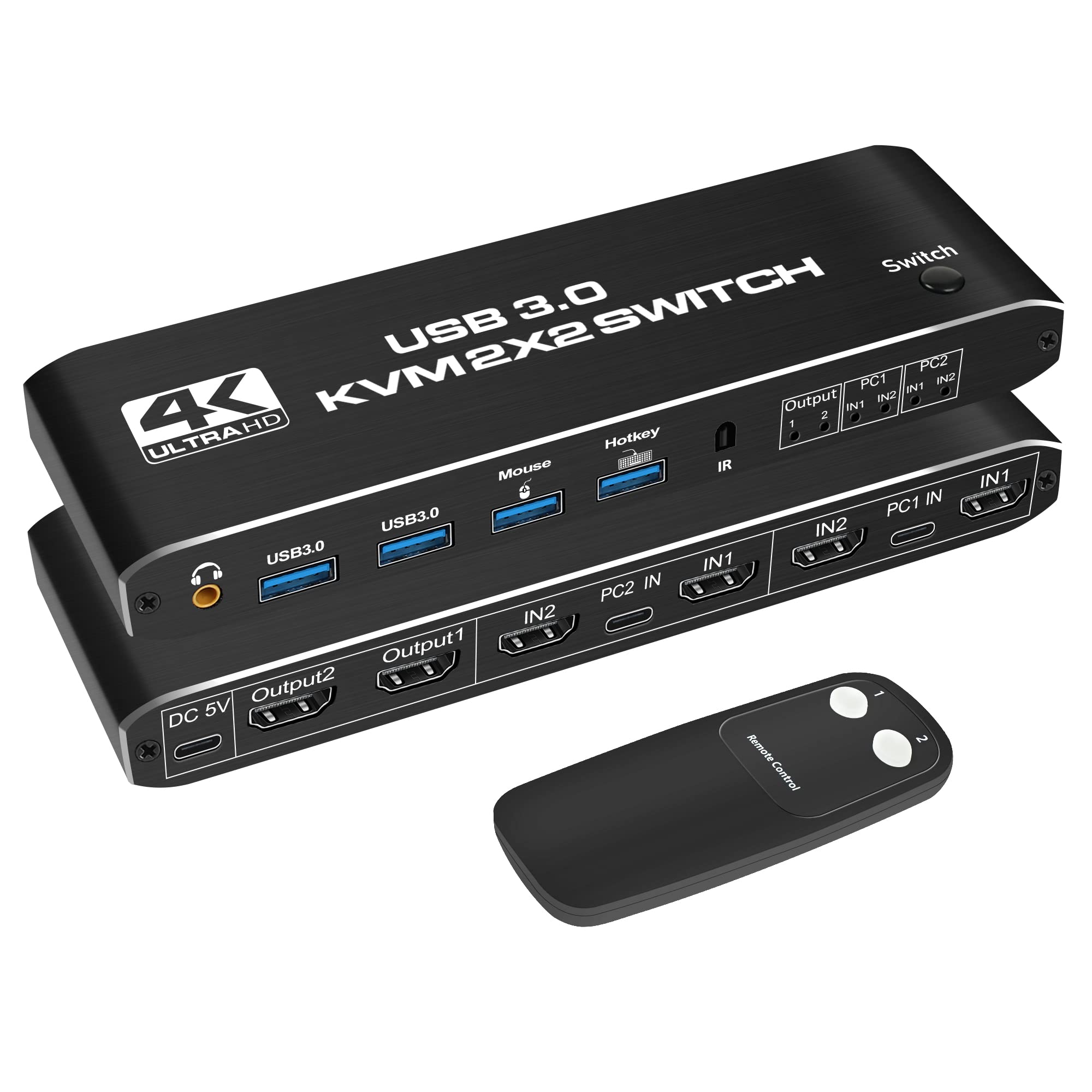 KVM Switch 2 Monitors 2 Computers, NEWCARE 4K@60Hz HDMI KVM switches ...