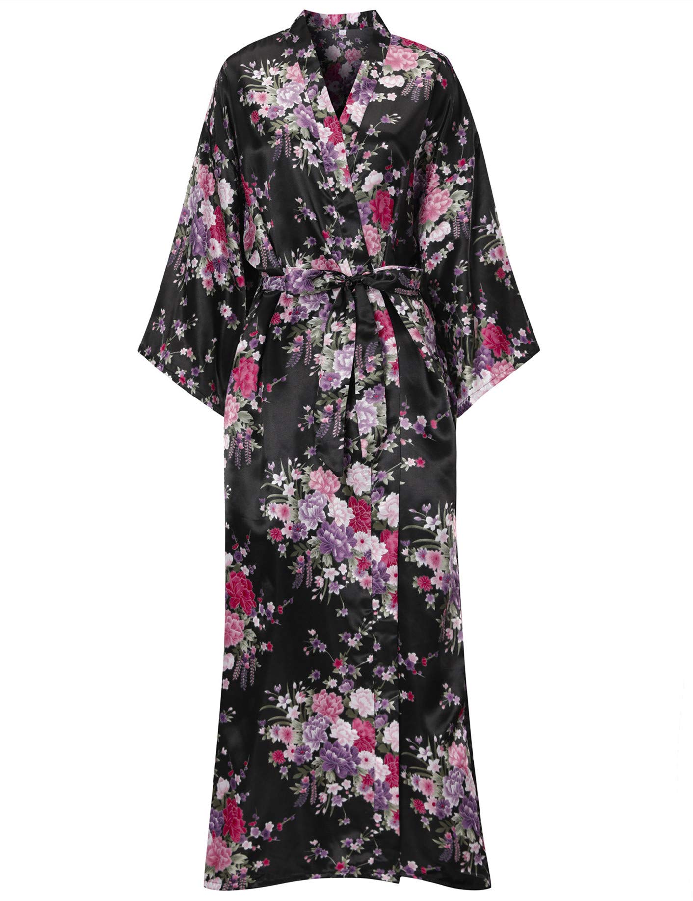 MizzGenio Women's Long Satin Robe Plus Size Floral Robes Long Silk ...