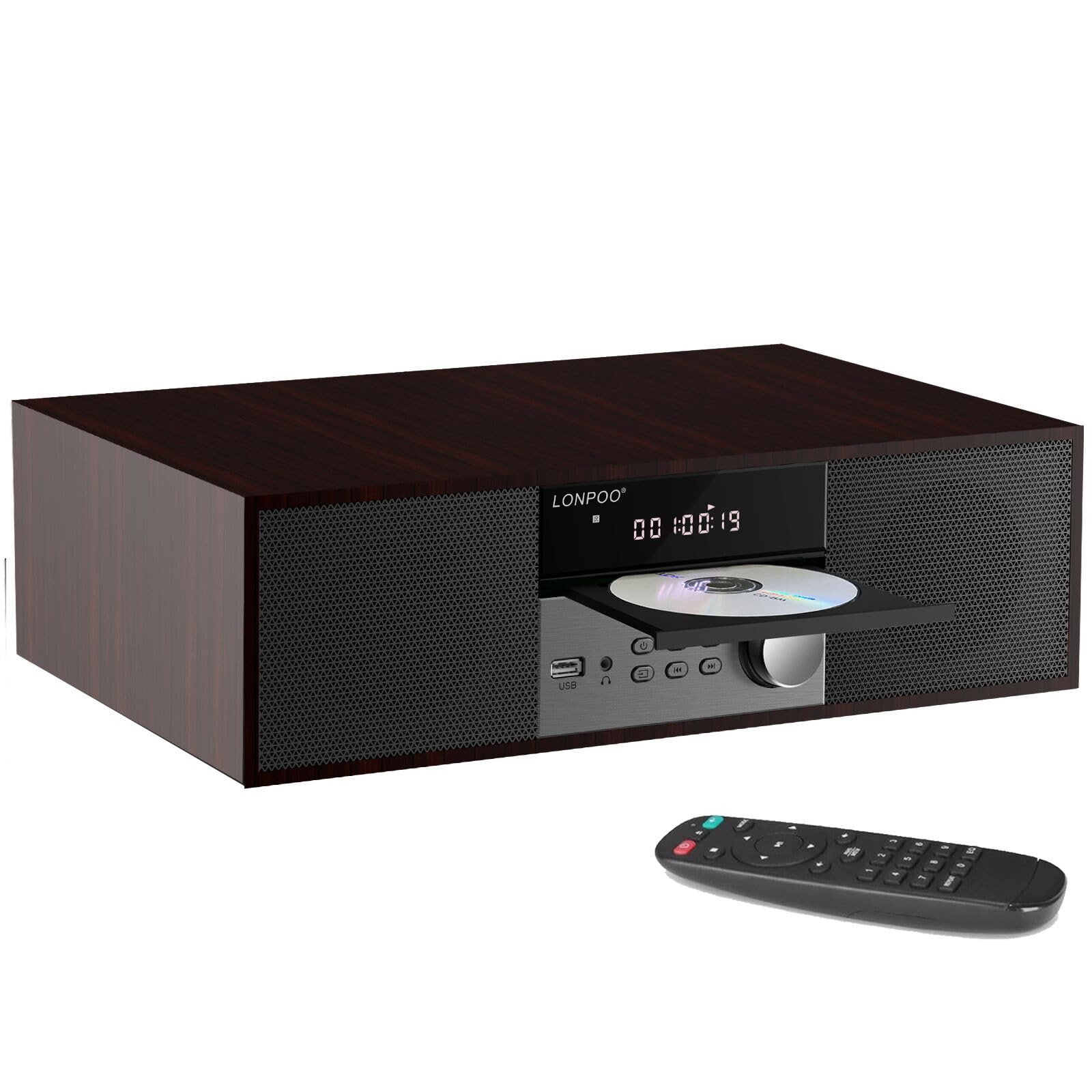 LONPOO Stereo Shelf System for Home, Vintage CD Player 40W RMS Micro ...