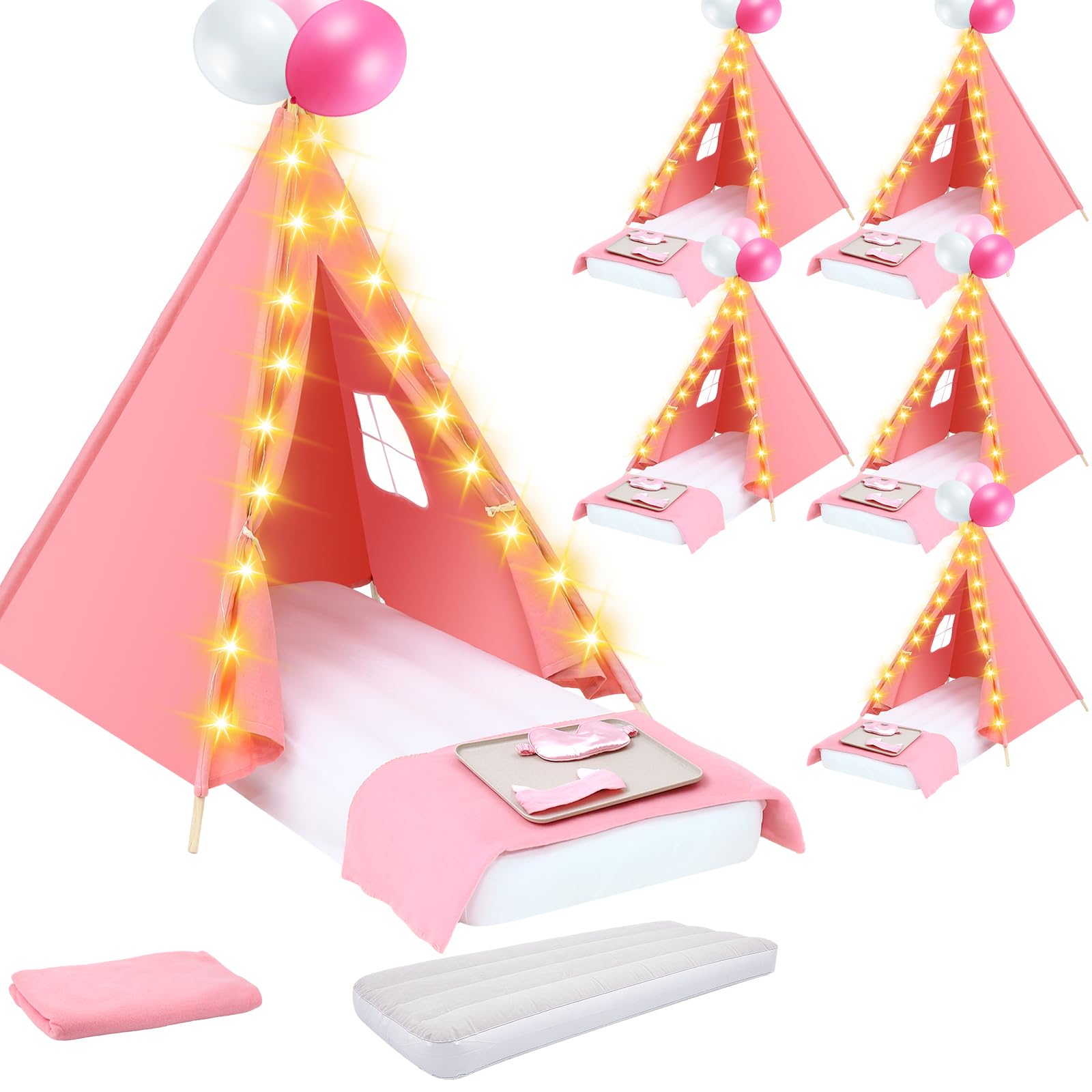 Windyun 6 Pack Kids Teepee Tent Bulk with Light and Inflatable Airbed ...