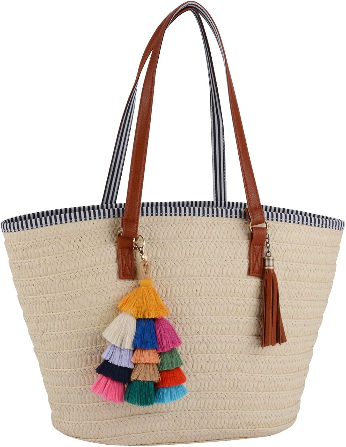 COOFIT Strohtaschen Strandtaschen Pompon Schultertaschen Stroh ...