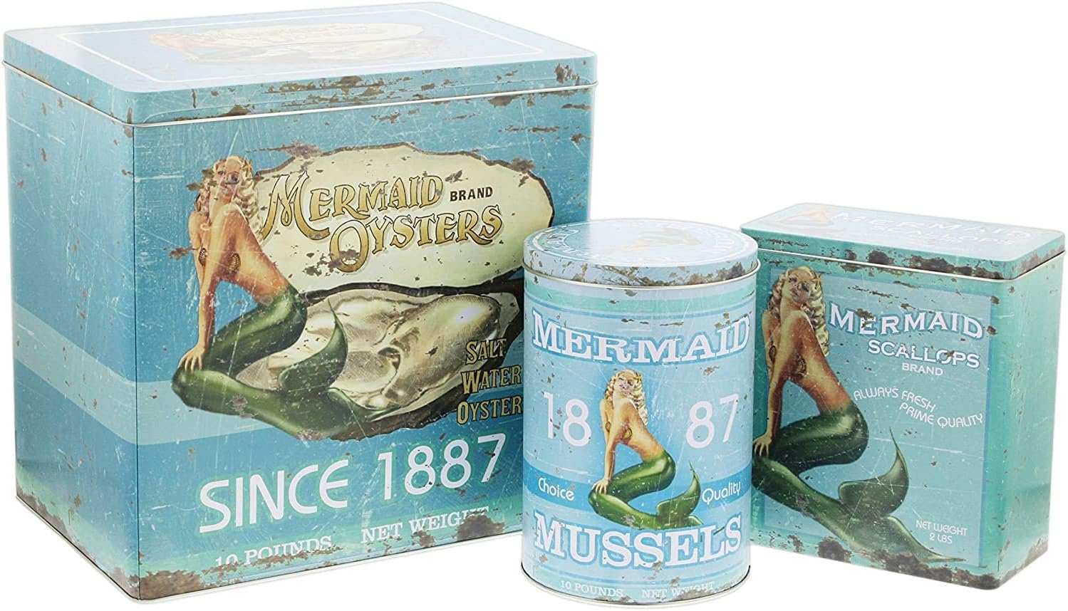 Amazon.com: 'Mermaid Brand' Retro Tin Canisters, Set of 3: Kitchen & Dining