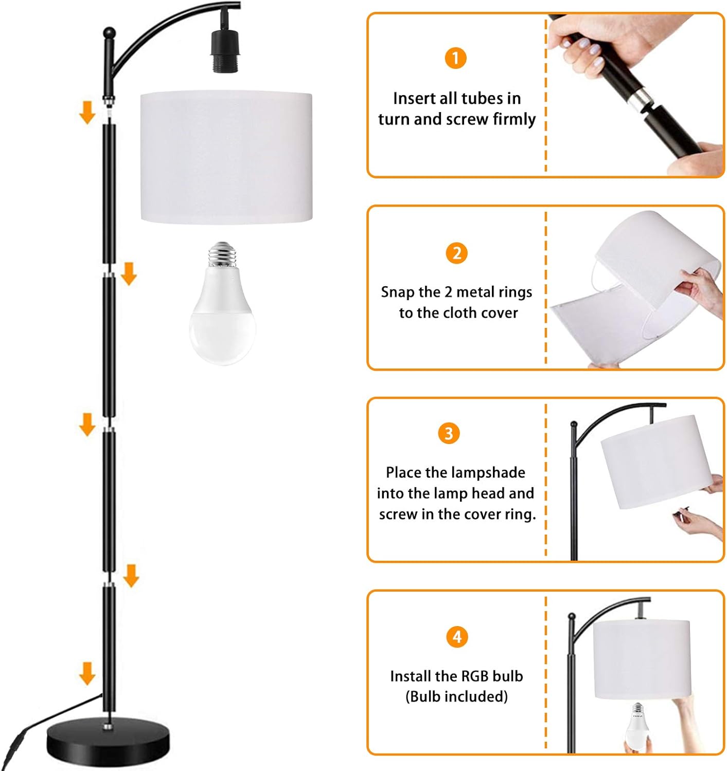 BRTLX LED Touch Control Floor Lamp, RGB Dimmable Energy Saving Standing ...