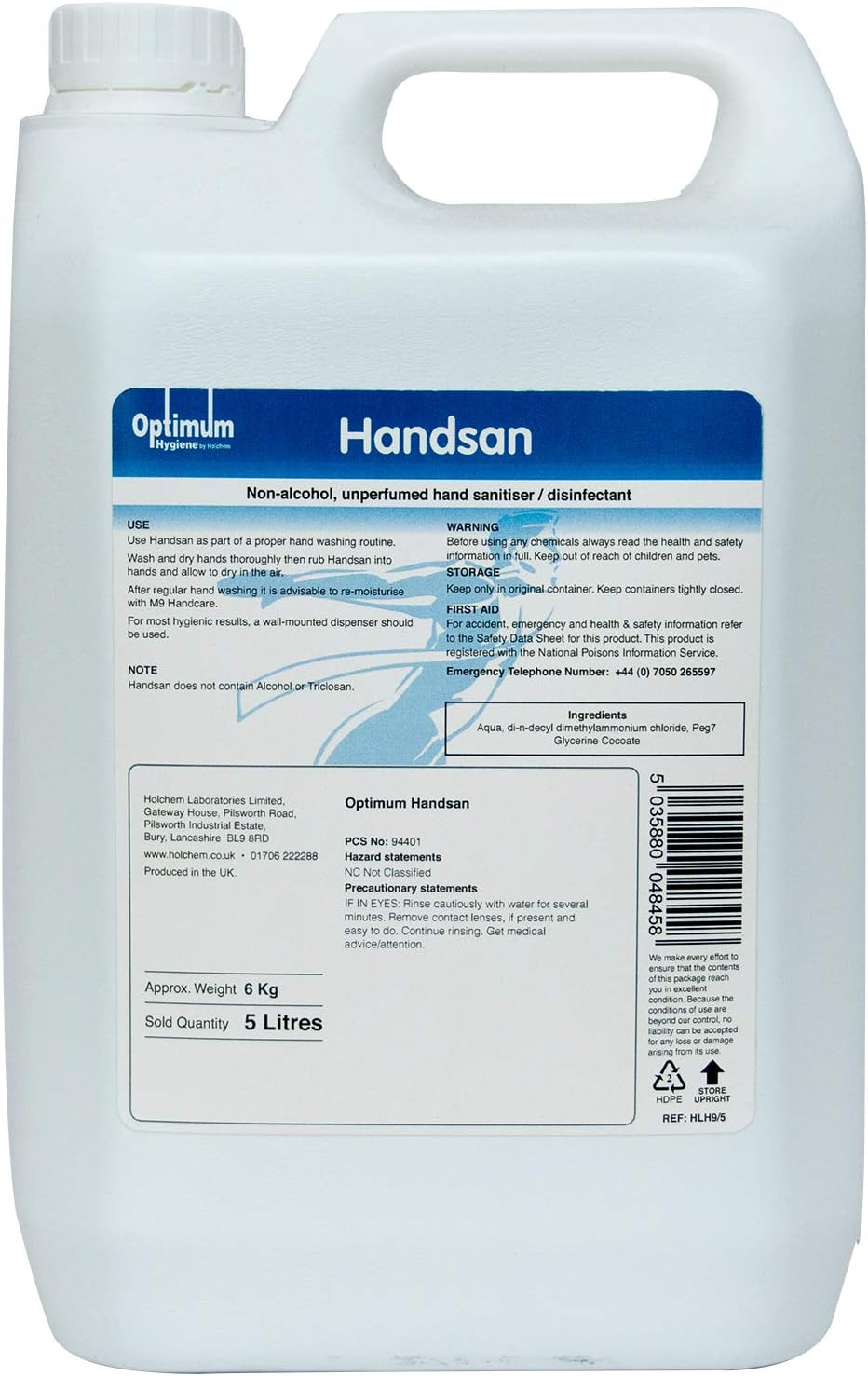 HANDSAN OPTIMUM ALCOHOL FREE HAND SANITISER 5000ml: Amazon.co.uk ...