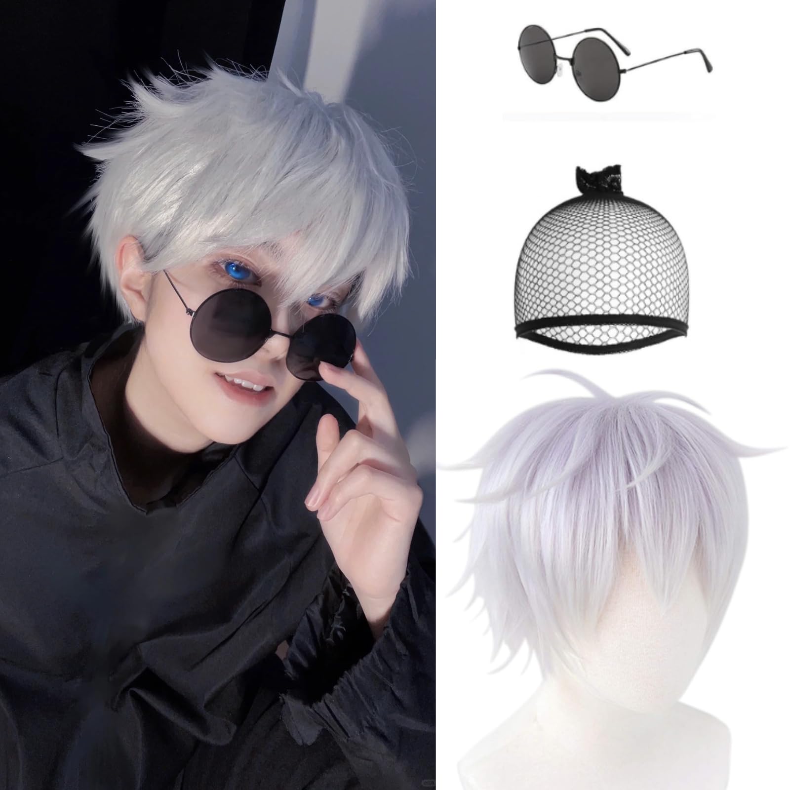 JoneTing Gojo Wig?+Wig Cap+A pair of Glasses? Jujutsu Kaisen Cosplay ...