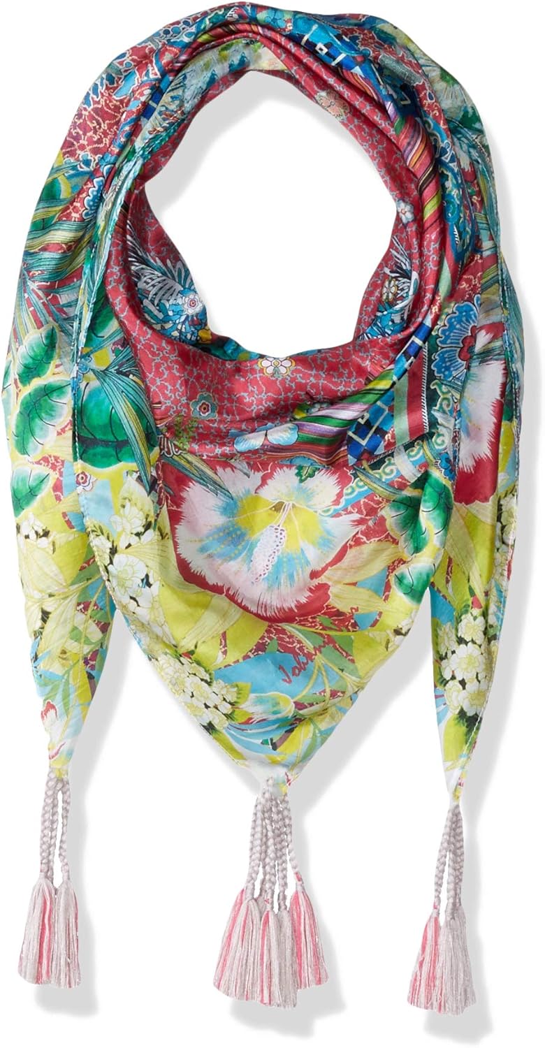 Johnny Was Women's Patterned Silk Square Scarf with Tassels Fashion ...
