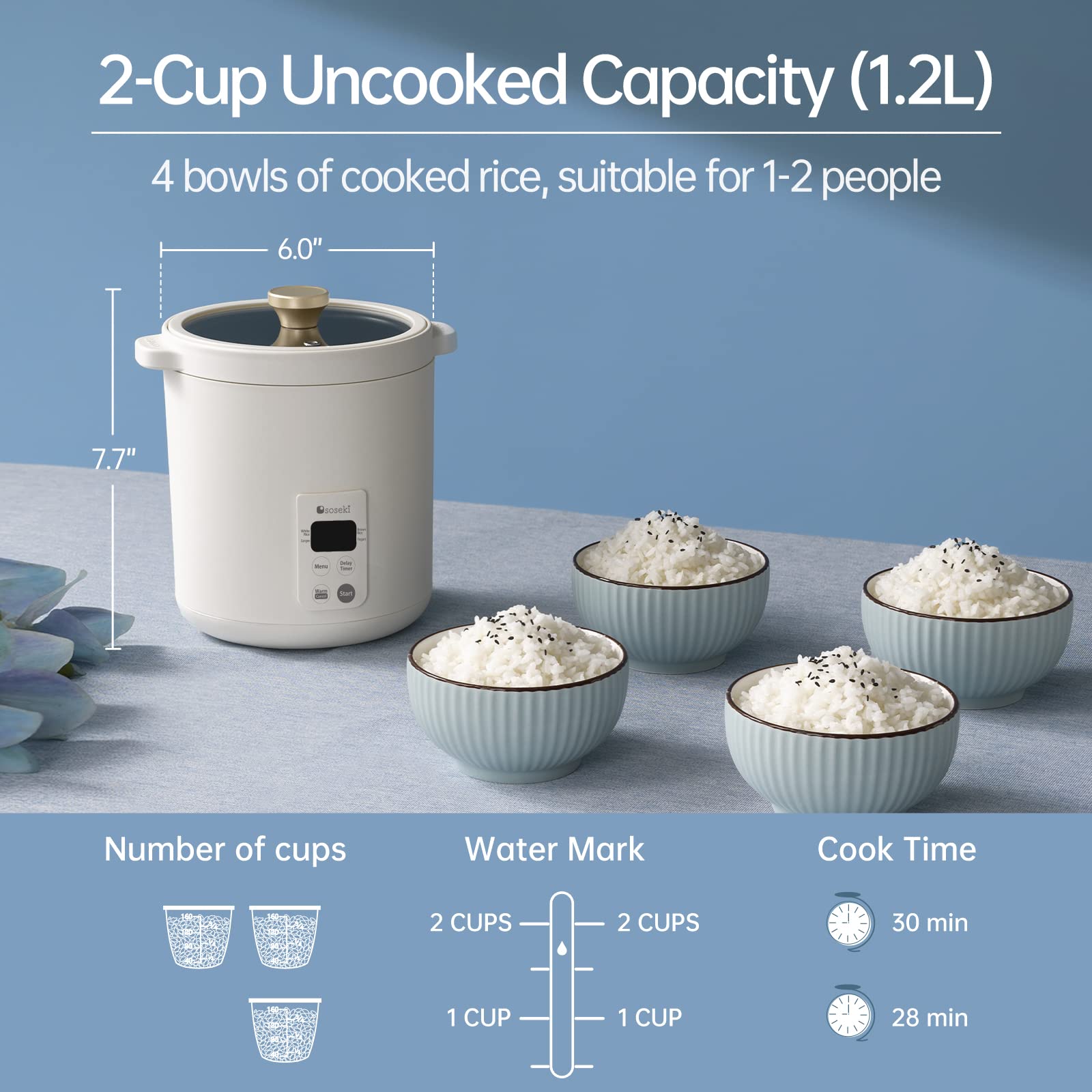 Mua 2 Cup Mini Electric Rice Cooker - 4 Preset Recipes, 1.3qt 120v ...
