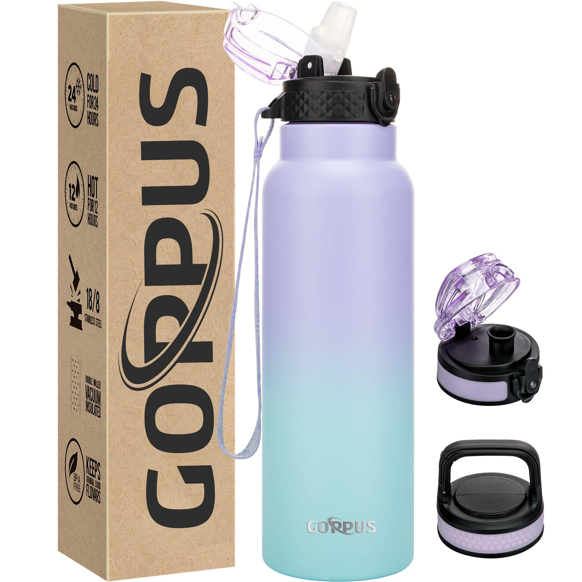 GOPPUS 24 oz Insulated Water Bottle With Straw Stainless Steel Sports ...