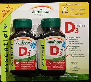 Amazon.com : Jamieson Vitamin D3 1000Iu Tablets-(2X375), 750 Count ...