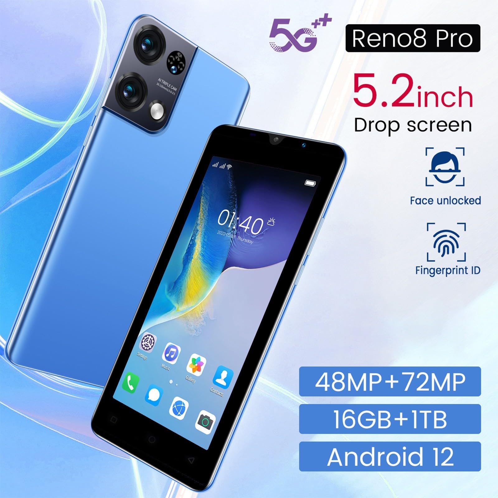 Smart Phone 5G 4G Android Phones 5.2 Inch HD Screen Smartphone Unlocked ...