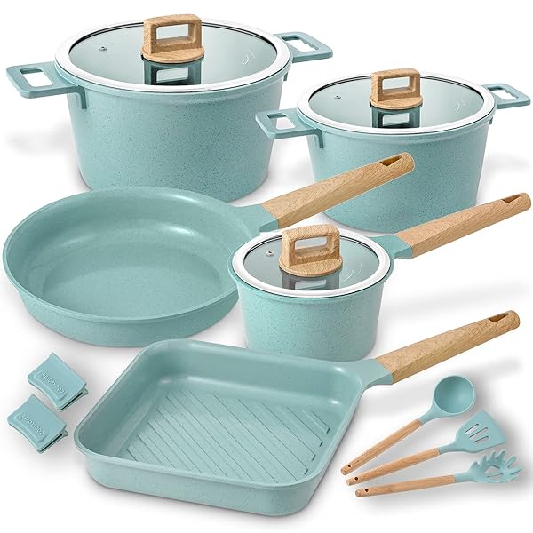 Cookware Set Non-Stick Scratch Resistant 100% PFOA Free Induction Pots ...