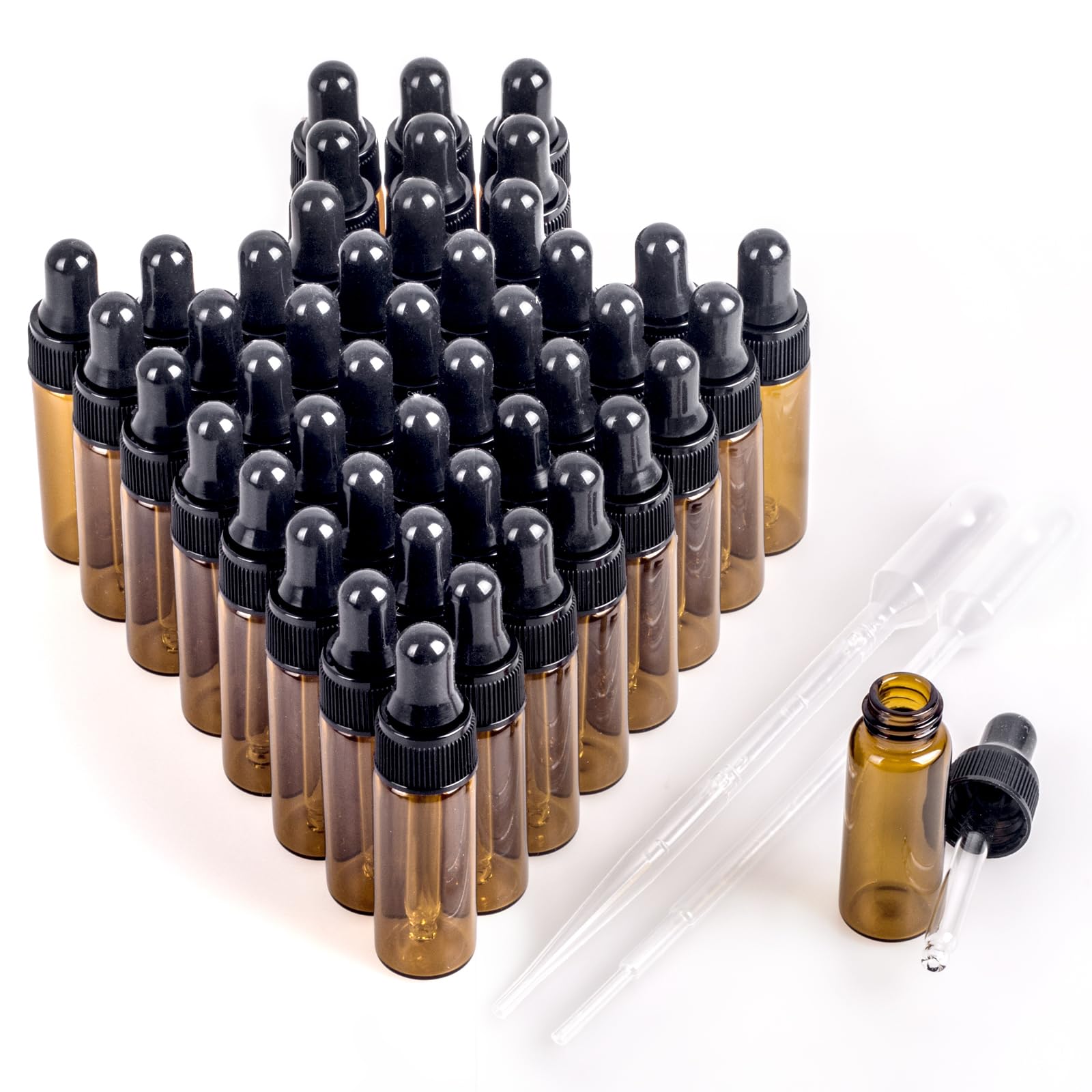 Eassen 50pcs 5ml Amber Mini Glass Dropper Bottles, Small Amber Sample ...