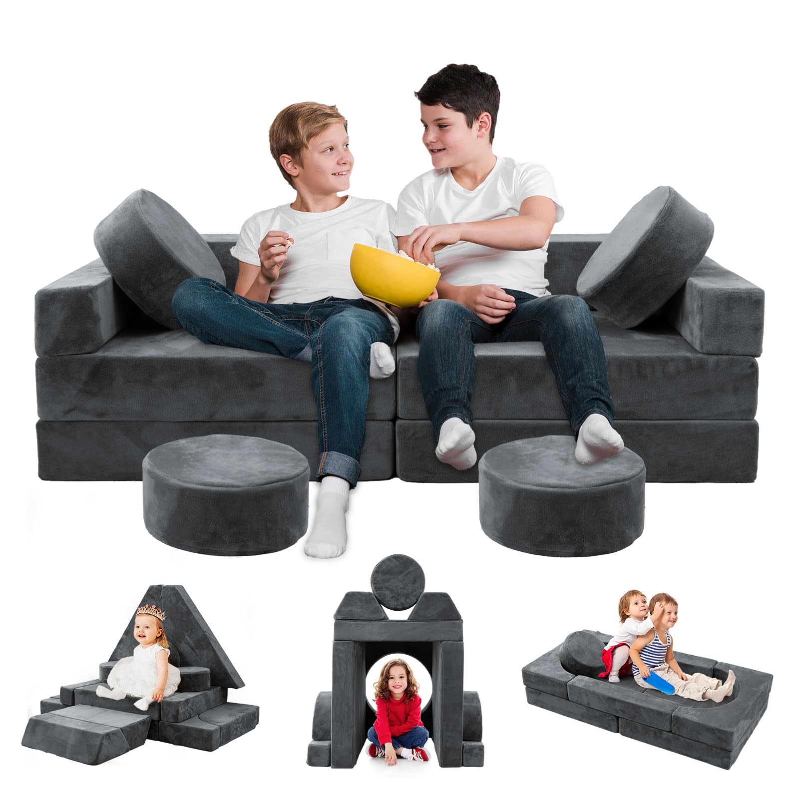 HOMFINE 16pcs Modular Kids Play Couch, Kids Toddler Couch, Child ...