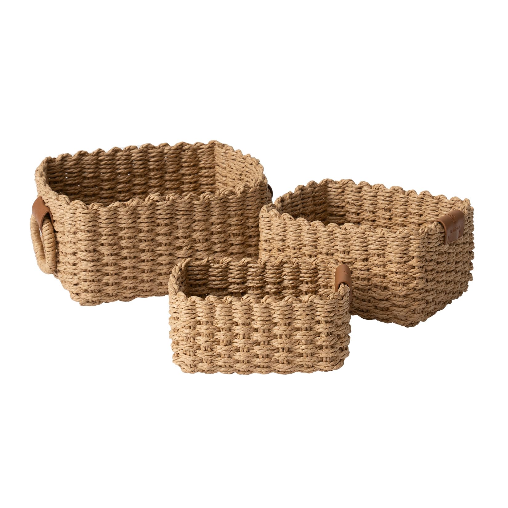 La Jolie Maison Small Sand Wicker Baskets Set of 3, Paper Rope Storage ...