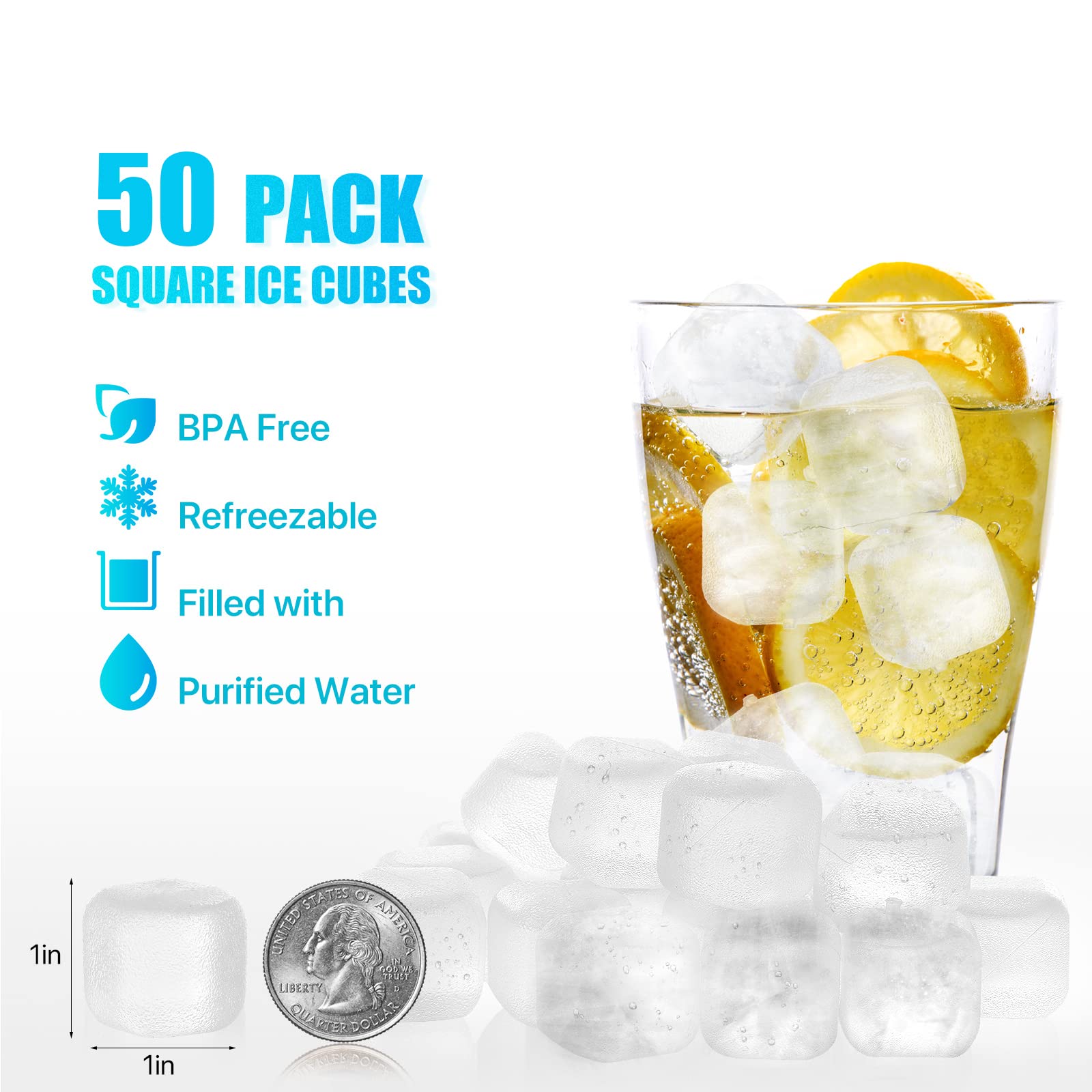 Mua Reusable Ice Cubes for Drinks, 50 Pack Refreezable Plastic Ice ...