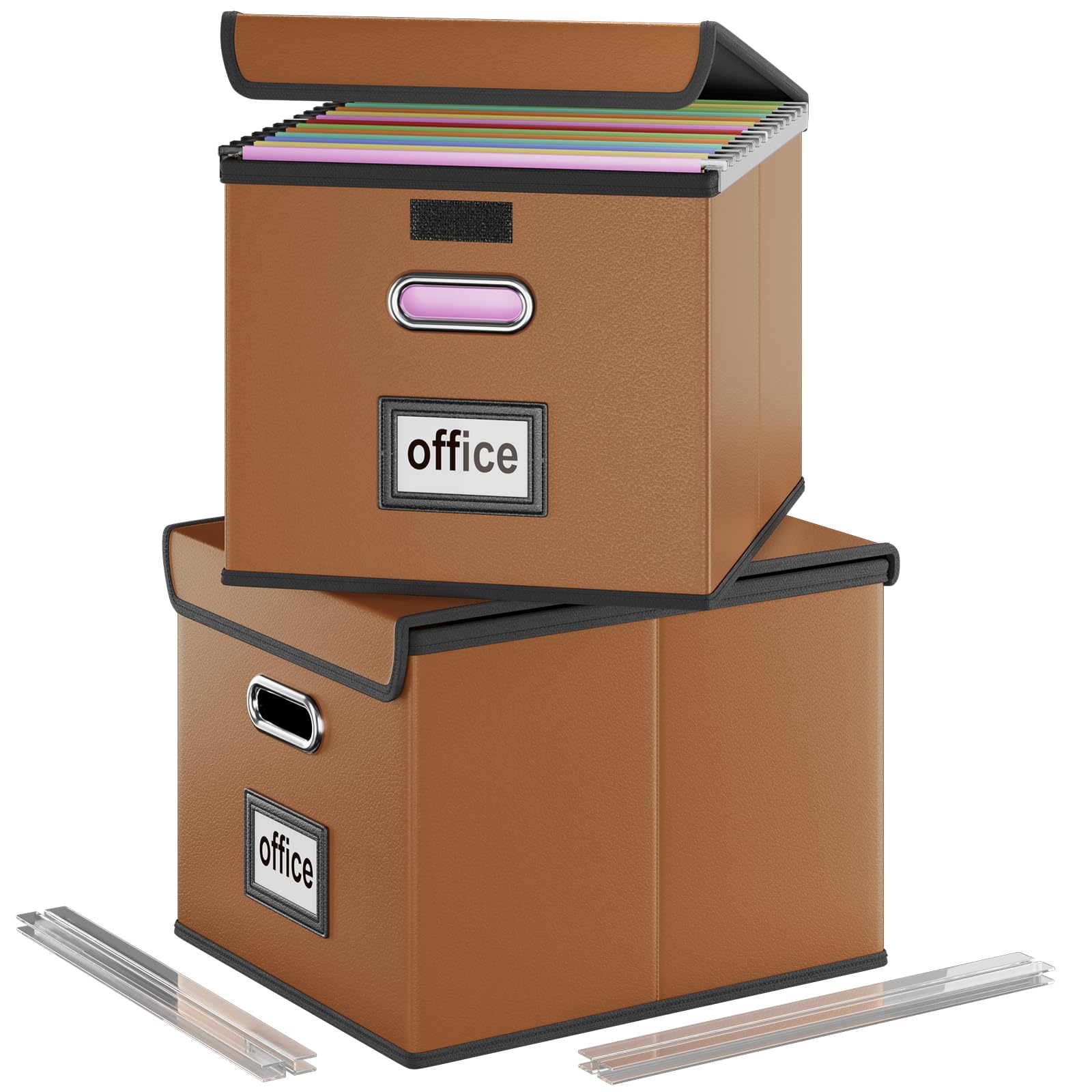 Huolewa File Organizer Boxes with Lids, Collapsible Faux Leather ...