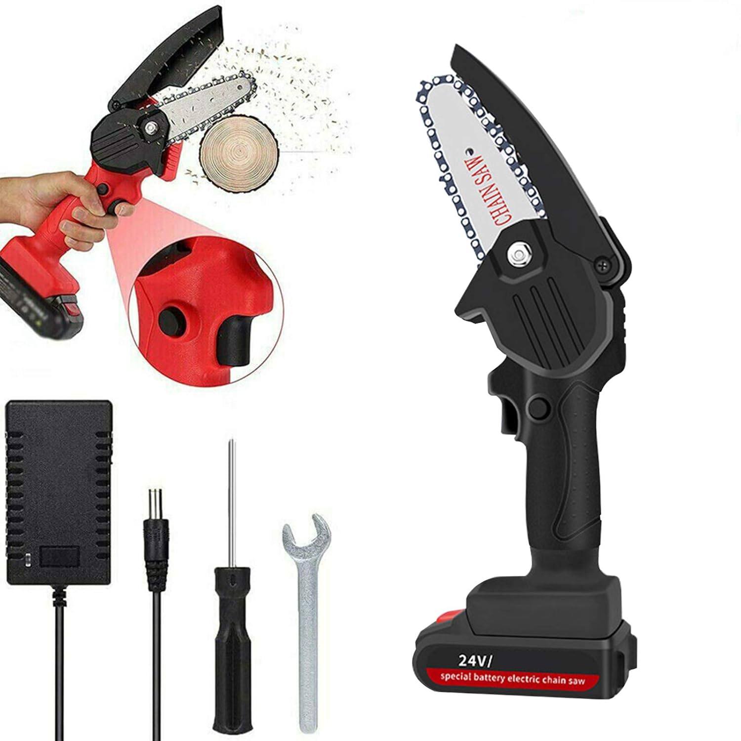 4 “Mini Chainsaw – Splash Guard Cordless Electric Handheld Chainsaw ...