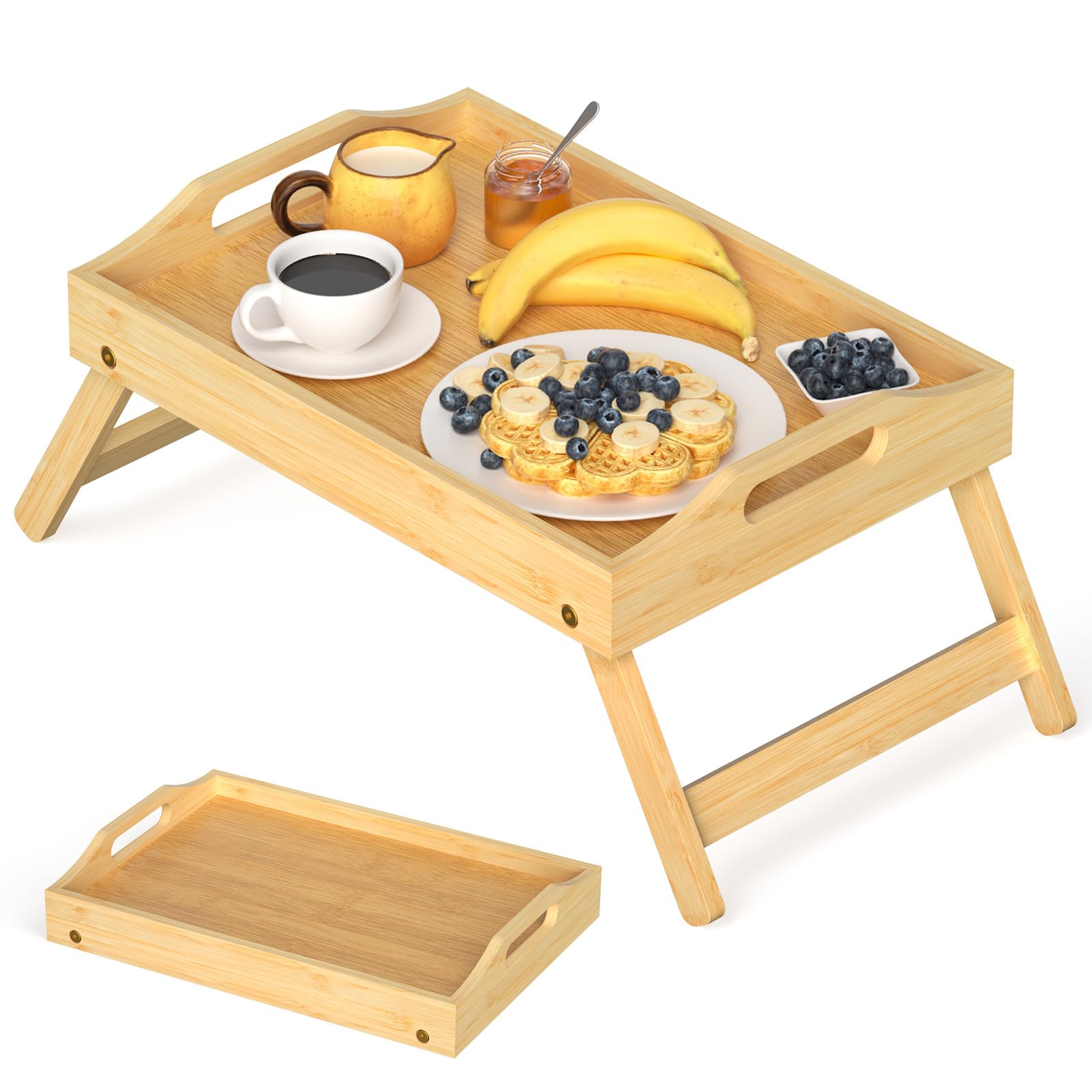 Breakfast Bed Table Tray for Eating, Foldable Food Serving Laptop Tray ...