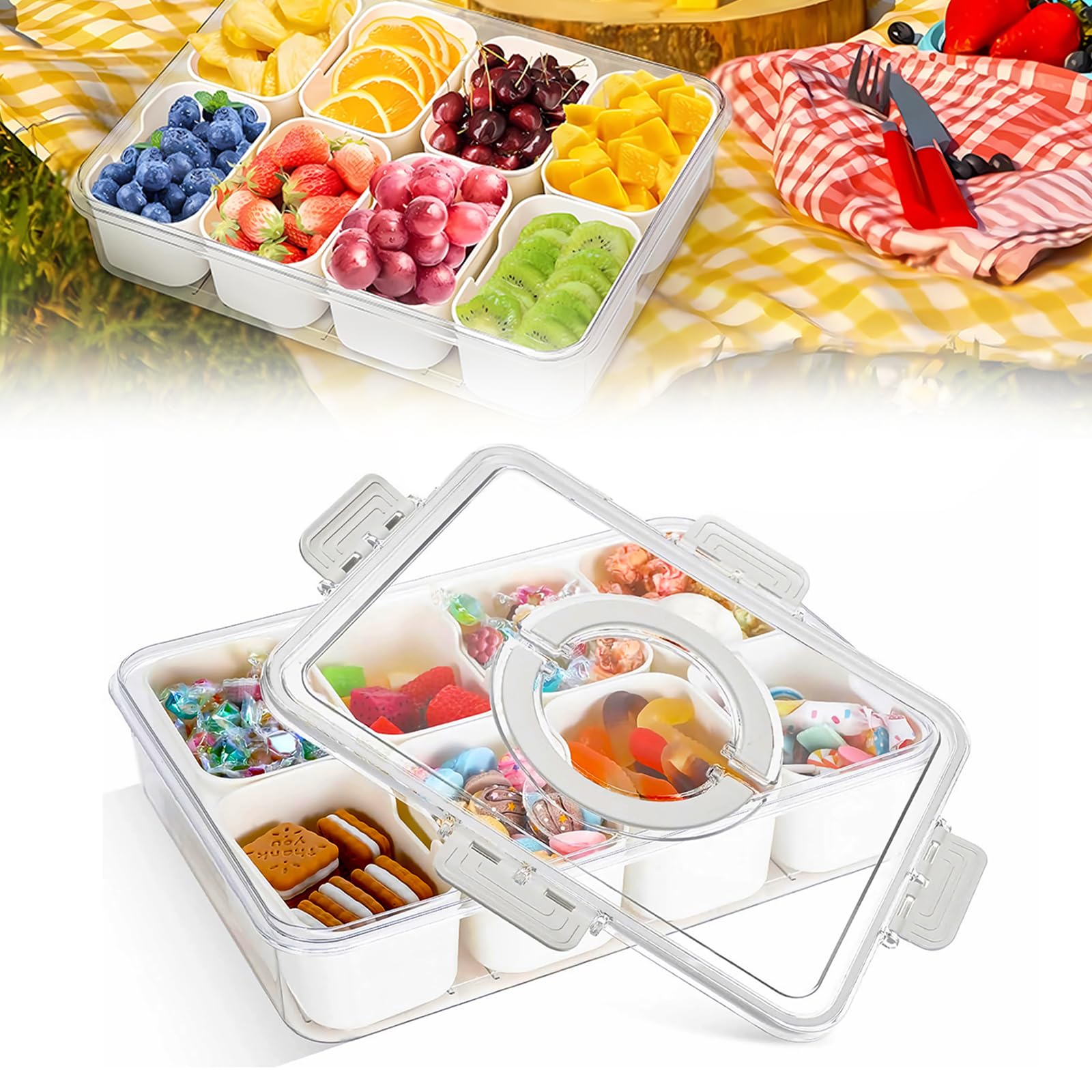 TOKLYUIE Snackle Box Container Divided Serving Tray with Lid ...