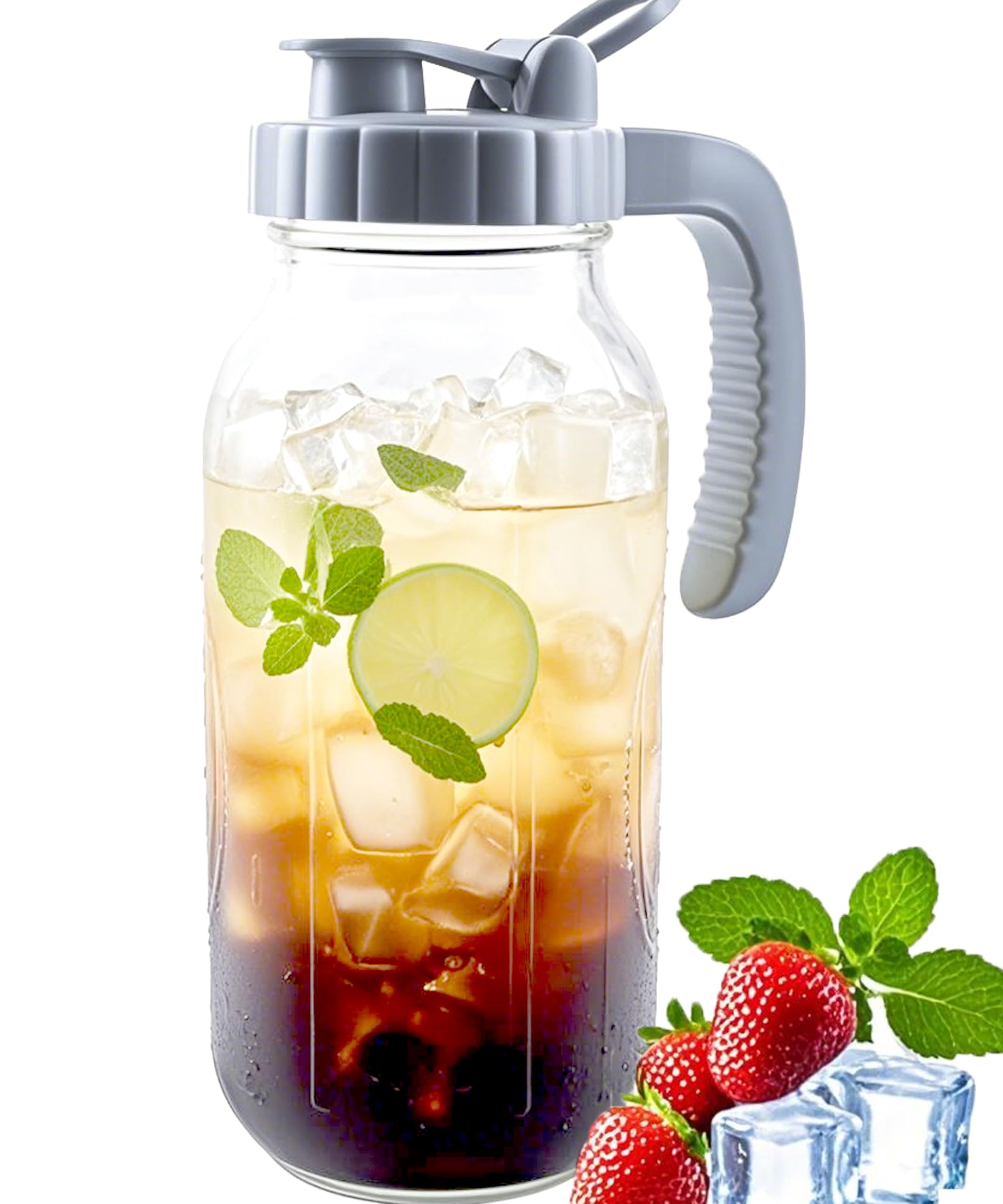 64 Oz Glass Mason Jar Water Pitcher With Lid Half Gallon Wide Mouth Sun ...
