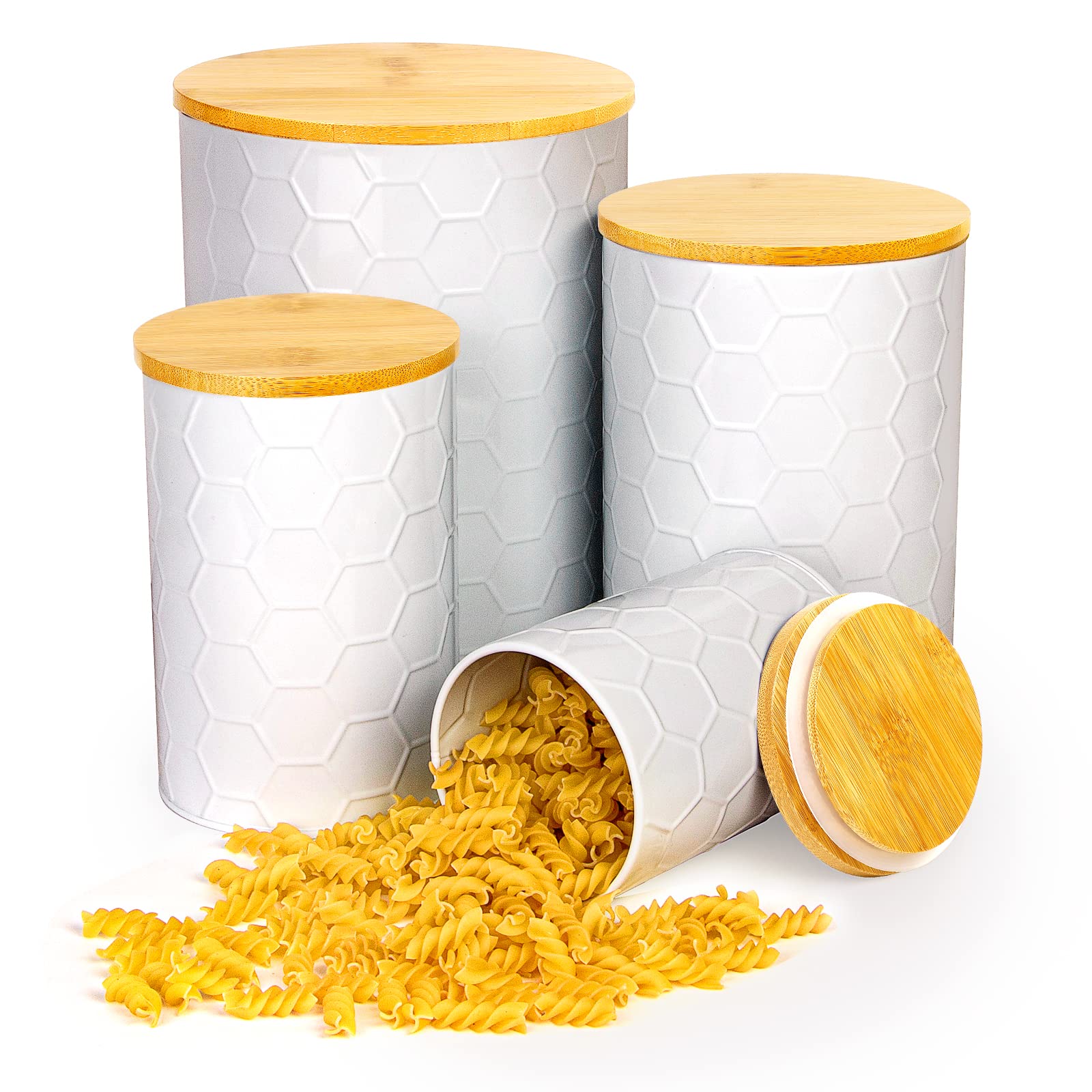 KITCHOP Kitchen Canisters Set of 4, White Metal Canisters Sets for the ...