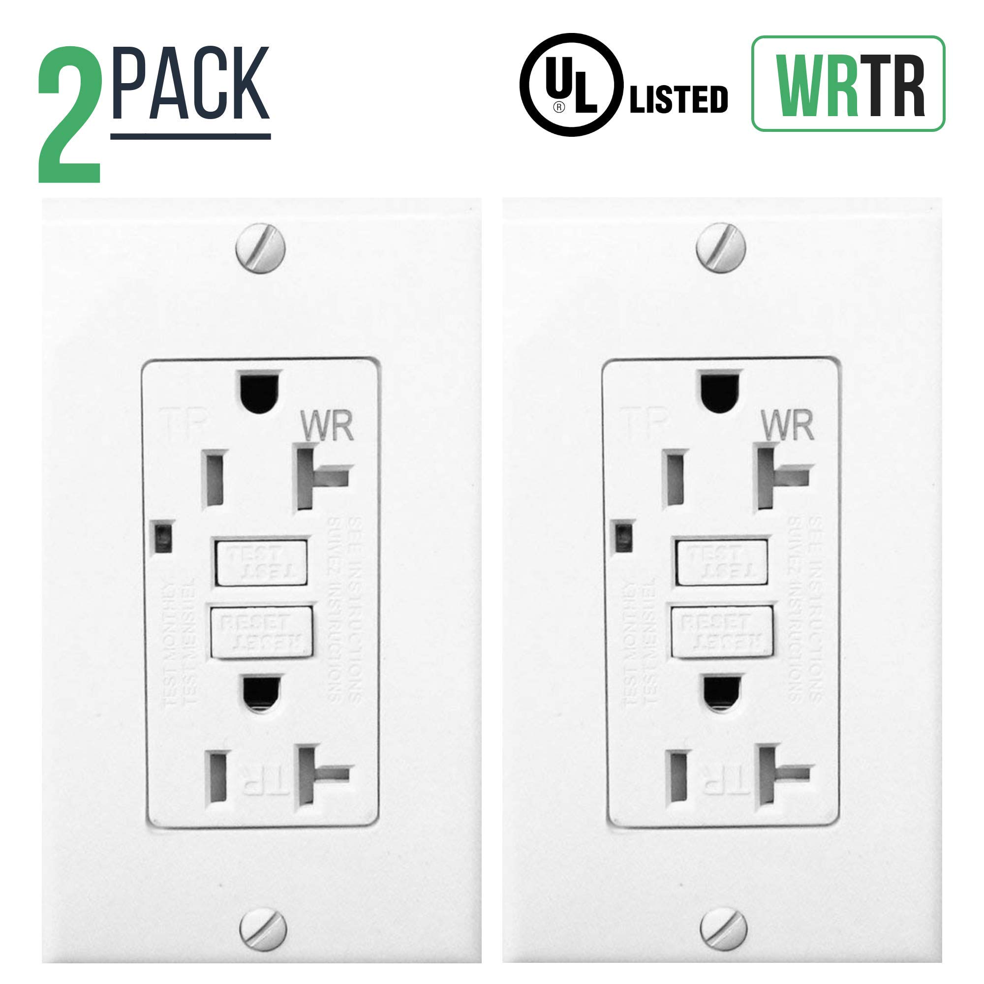 2 LED Power Indicators 20 Amp Tamper Resistant & Weather Resistant GFCI ...