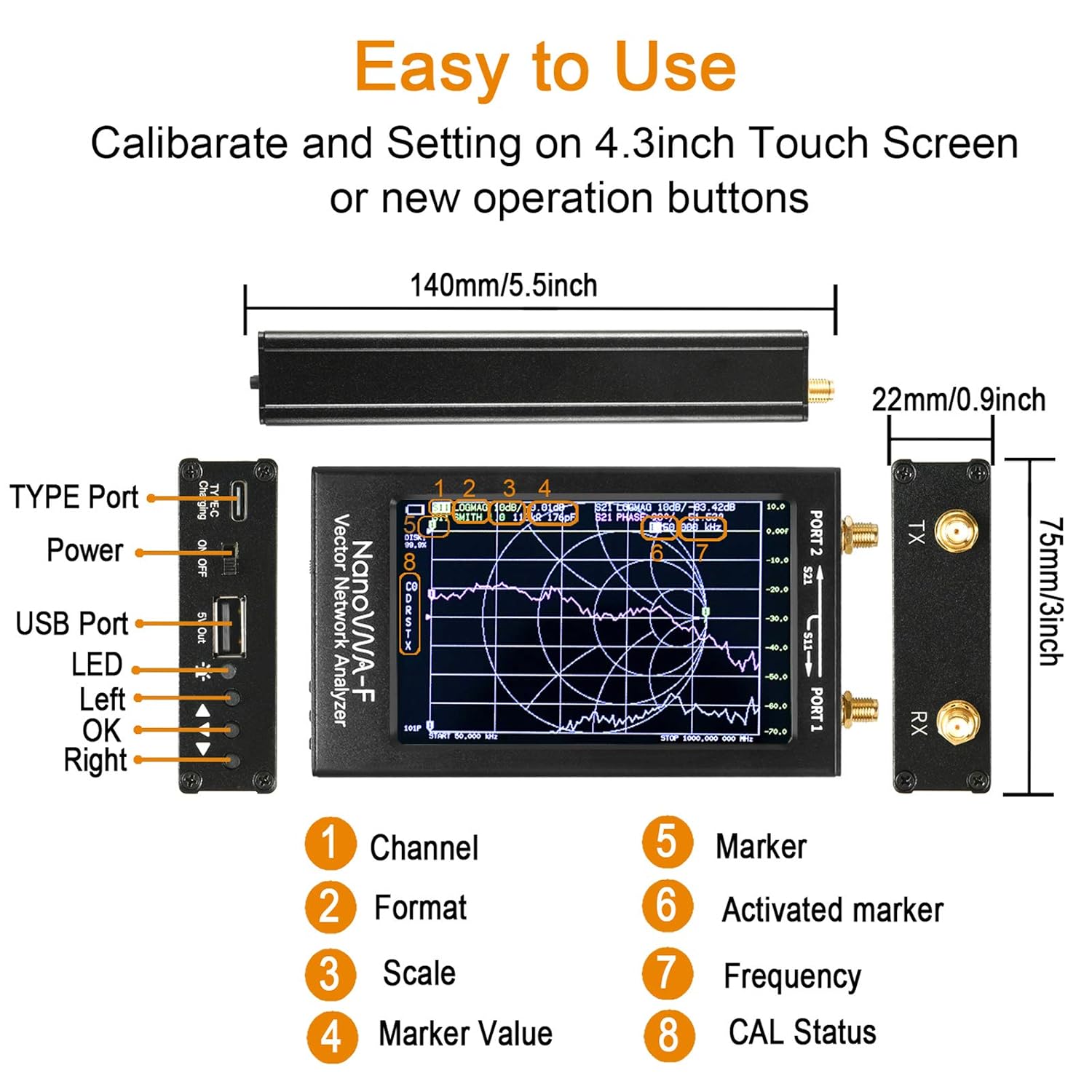 Smith Chart NanoVNA-F Vector Network Analyzer HF VHF UHF UV VNA Antenna ...