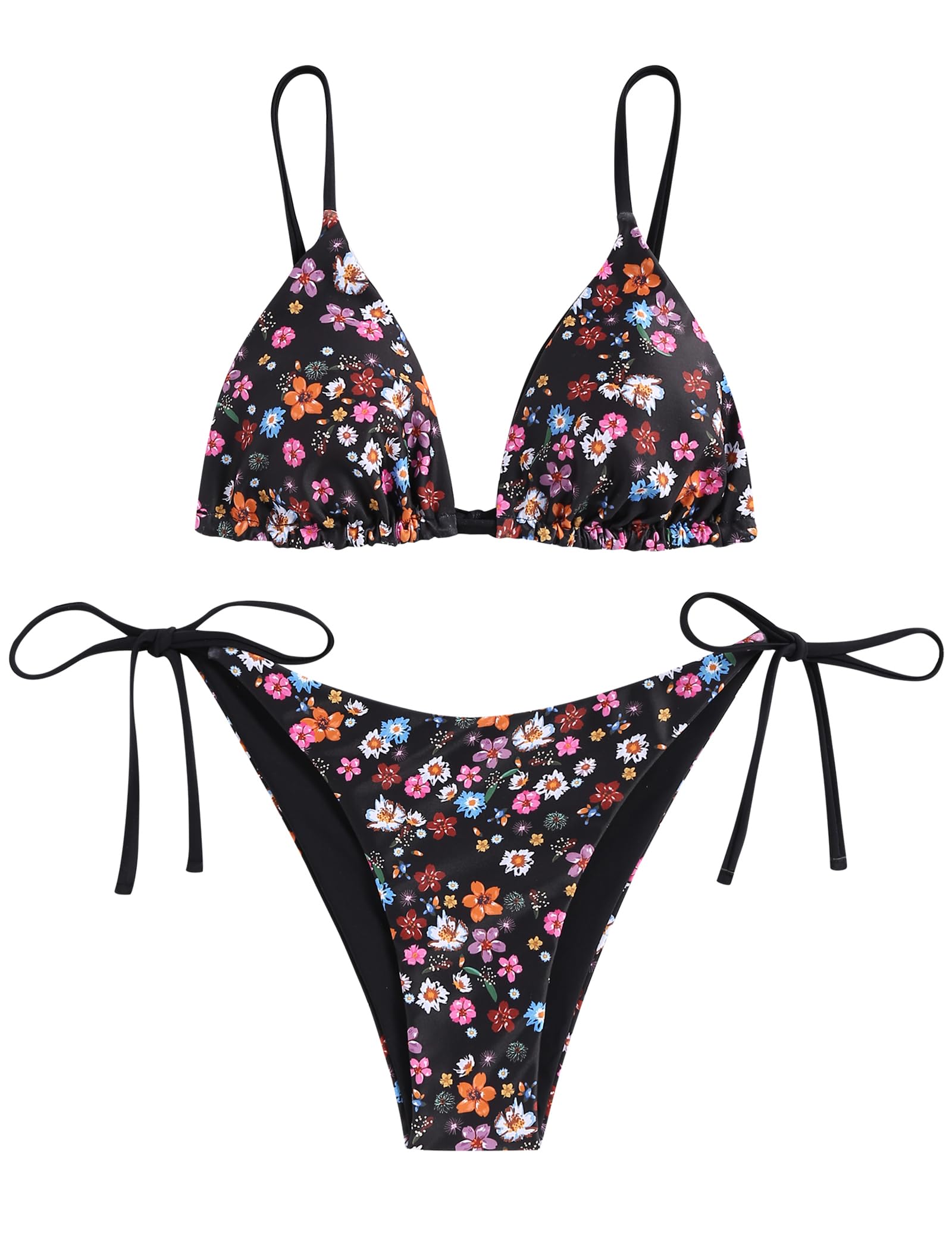 ZAFUL Women's Triangle Bikini Floral String Bikini Set Two Piece ...
