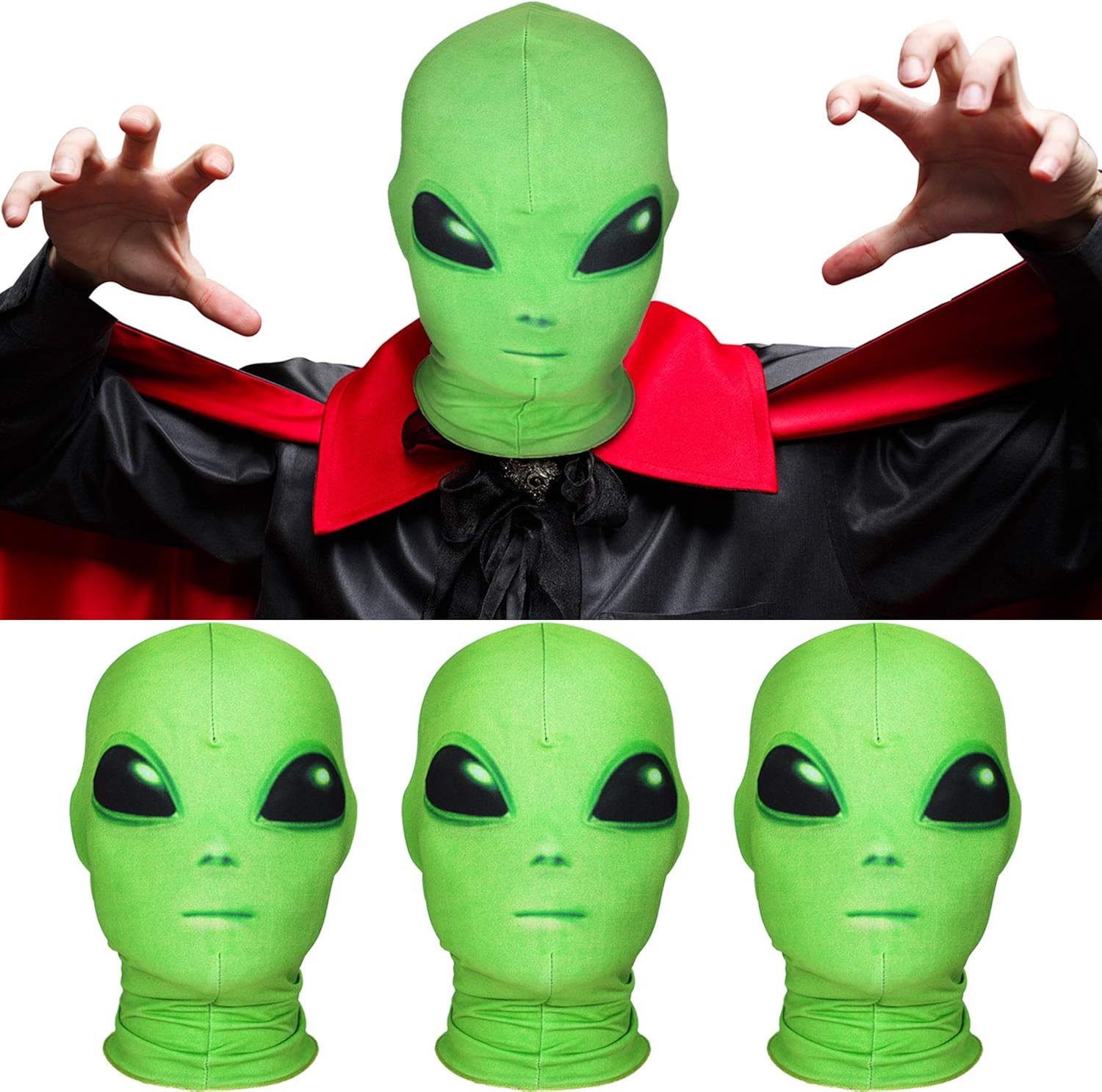 Amazon.com: 3 Pieces Halloween Mask Spandex Alien Mask Cosplay Costume ...