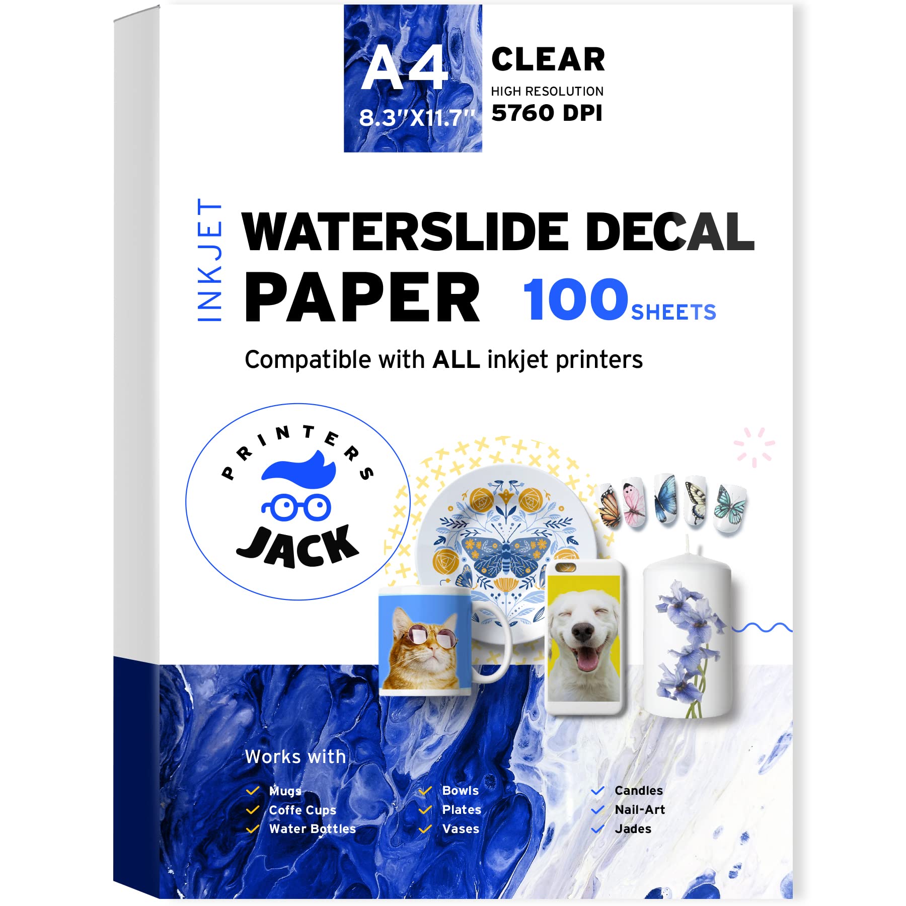 Printers Jack Water Slide Decal Paper Inkjet 100 Sheets A4 Size Premium ...