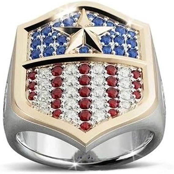 PikaLF American Flag Ring for Men, Patriotic Ring with Red and Blue ...