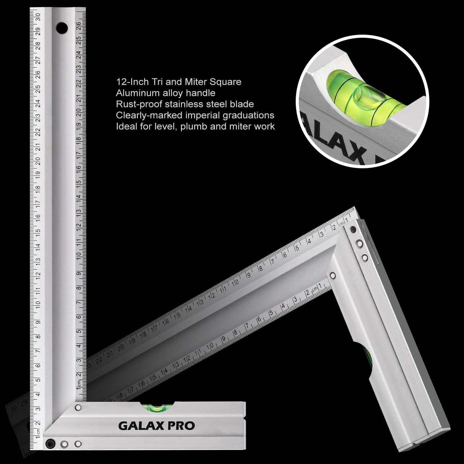 GALAX PRO Square Ruler, 300MM Stainless Steel L-Shape Square Ruler ...