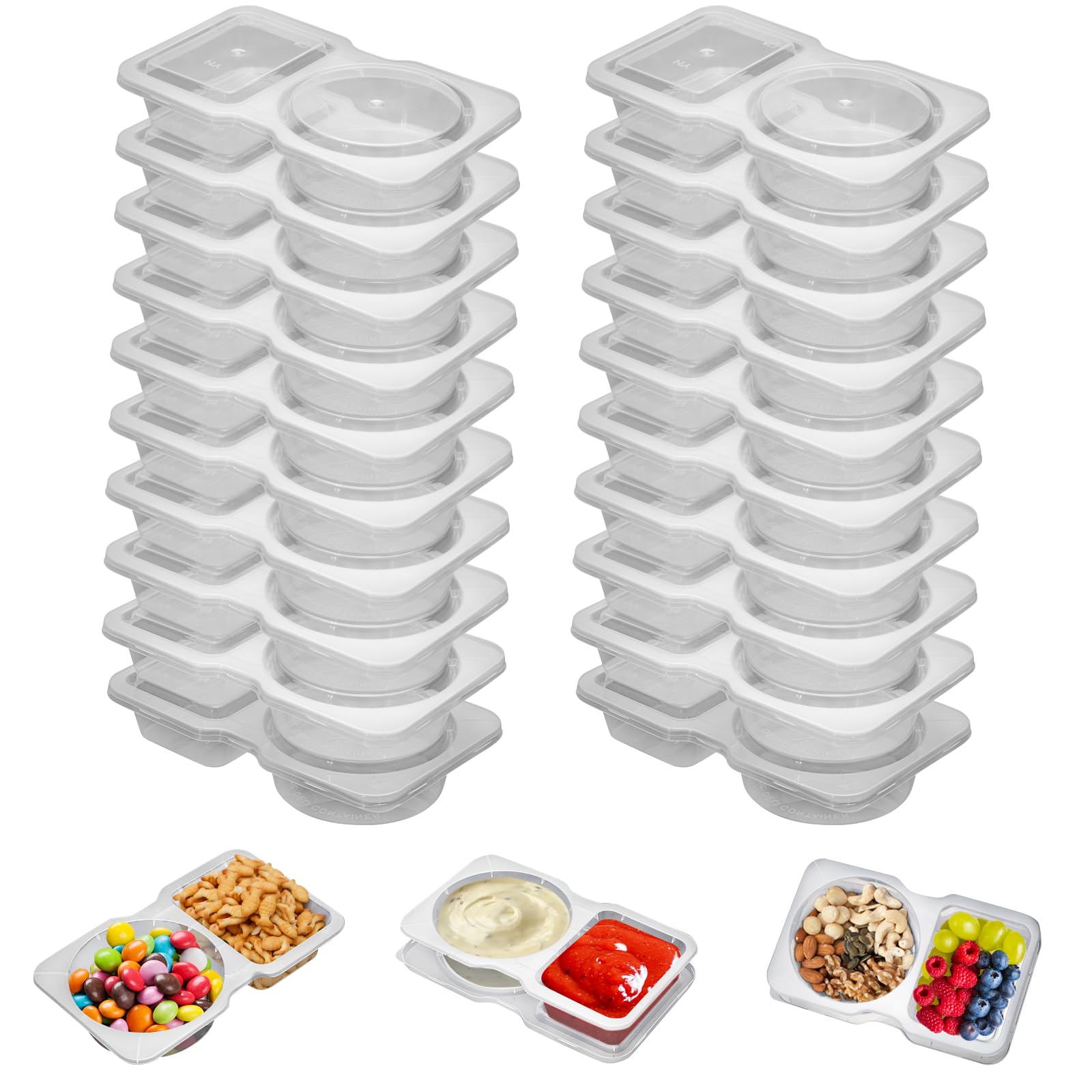 UVHJW 20 Set Reusable Snack Containers, 2-Compartment Dipping ...