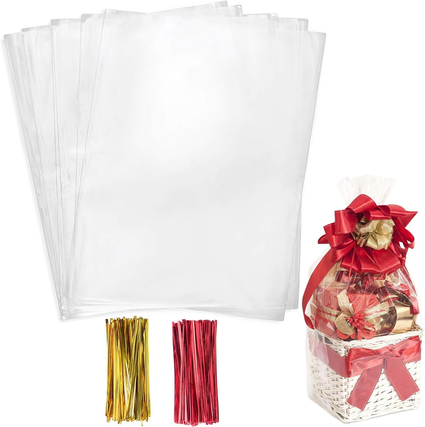 Amazon.com: Cello Cellophane Treat Bags,200 PCS Clear Pastic Gift Bags with Twist Ties,Party ...