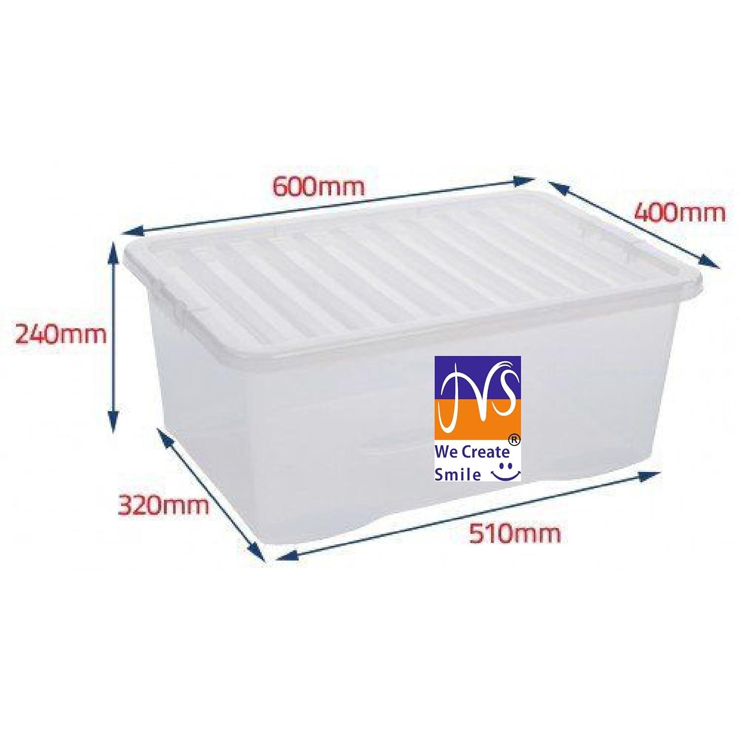 45 Litre JMS® Large Big Plastic Storage Clear Box with Clear Lid Strong ...