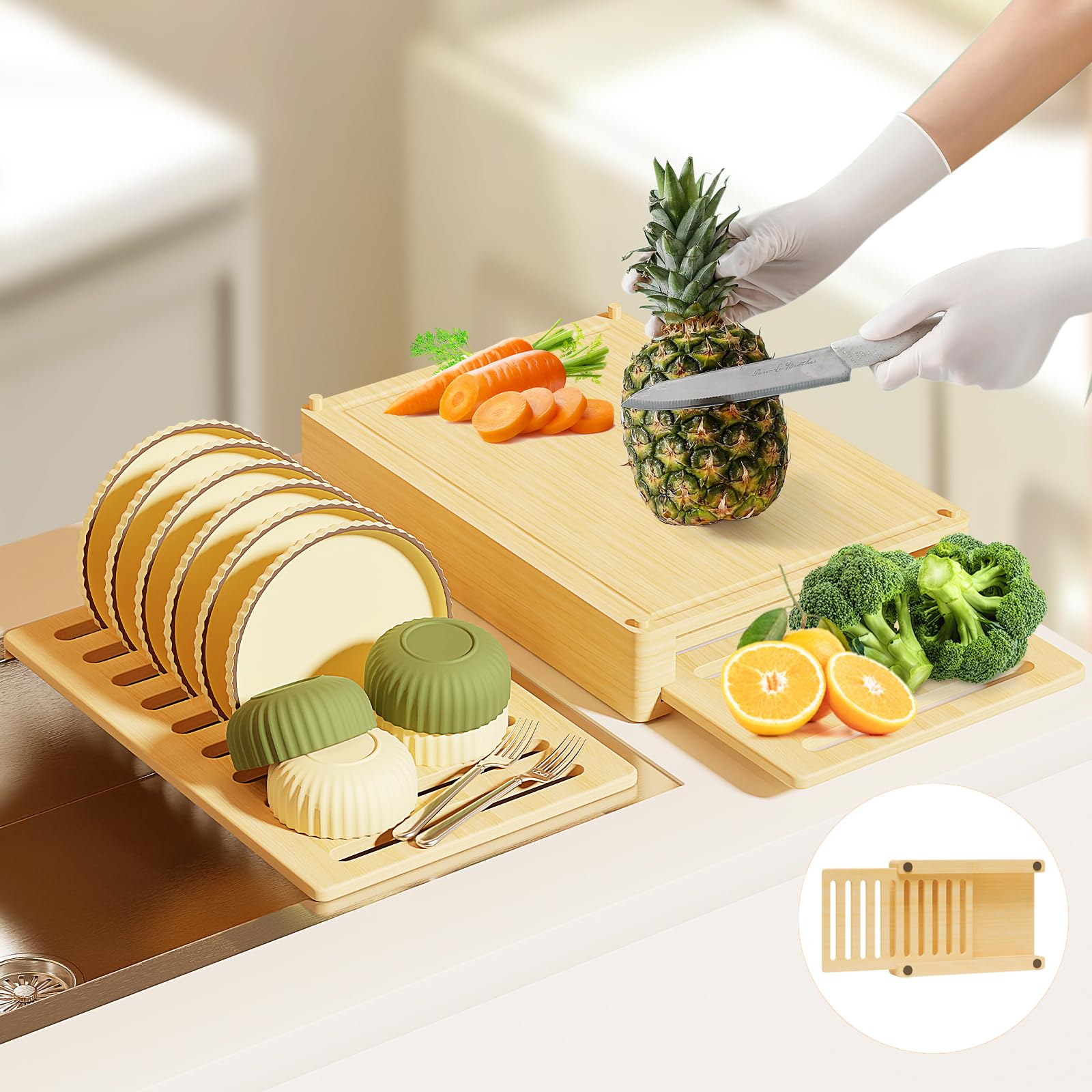 HOUSE AGAIN 16.9" Cutting Board and Dish Drying Rack 2-in-1 for Kitchen ...