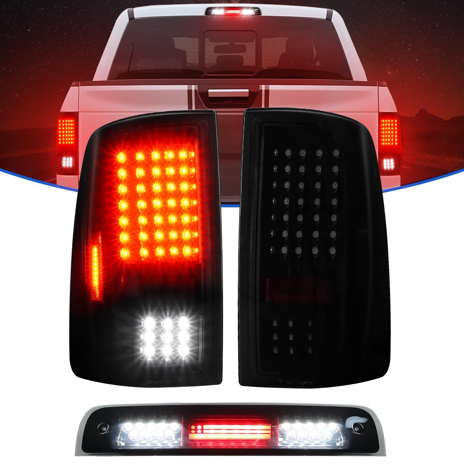 Gubebaili LED Tail Lights Assembly + 3rd Brake Light Fit for Dodge Ram ...