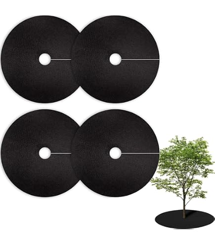 Weed Barrier Staples Rubber Tree Ring Mulch Mats (4-Pack, 30") - Heavy ...