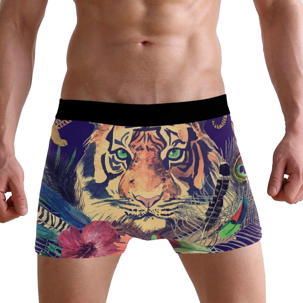 LDSWIMMING Tropical Leaves Flower Tiger Men's Boxer Briefs Underwear ...