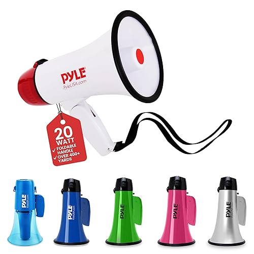 Pyle 20W Megaphone Bullhorn - 5.4'' x 8.6'' Portable Megaphone ...