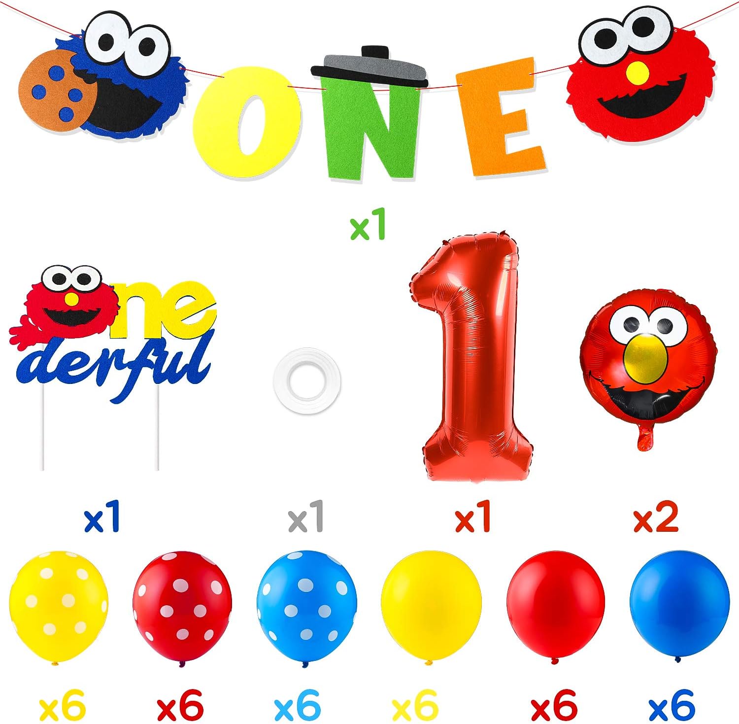PANTIDE 42Pcs Sesame Birthday Party Decorations Kit – 1st Elmo Balloons ...