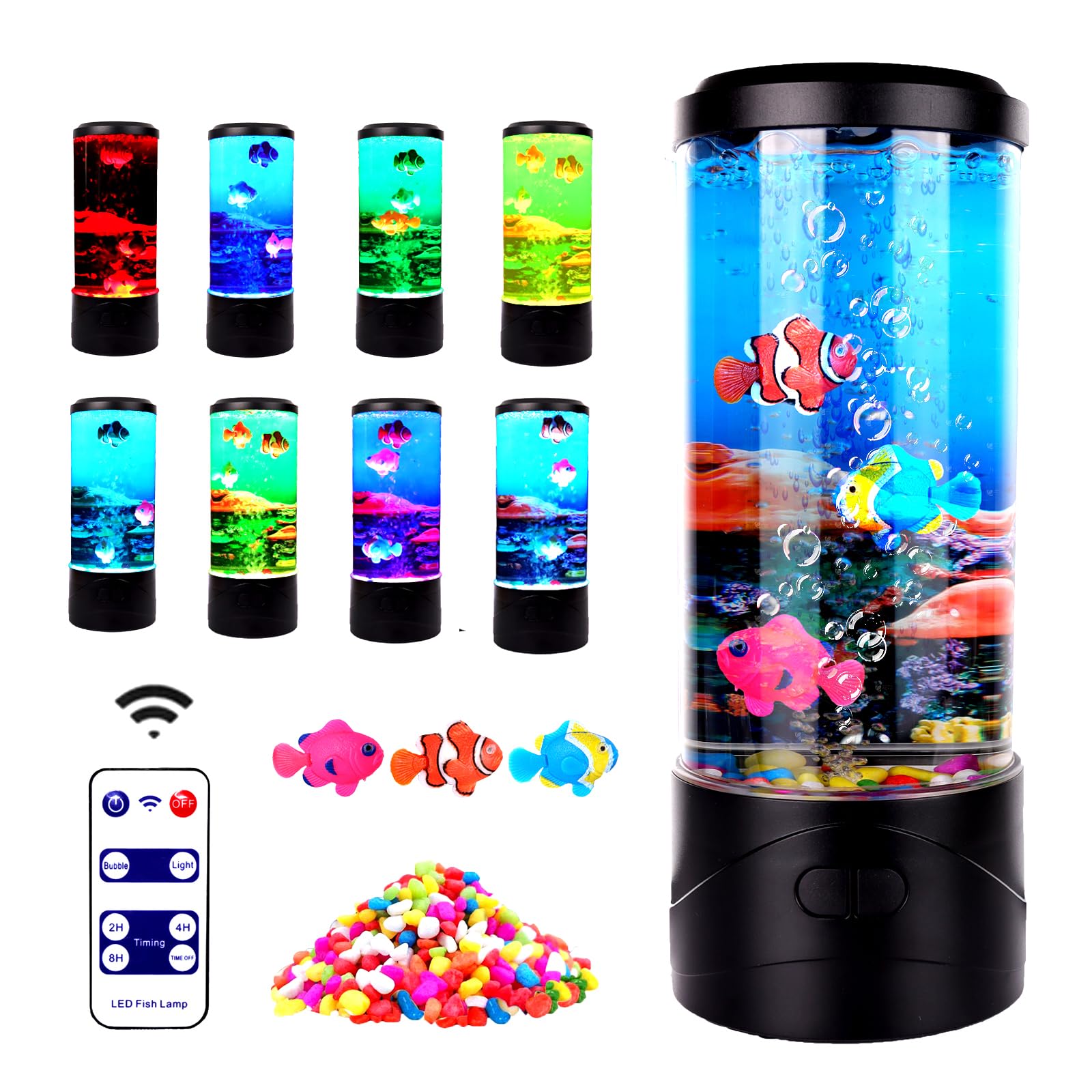 Toycol Bubble Fish Lamp Ocean Sensory,8 Color Changing LED Fish Night ...