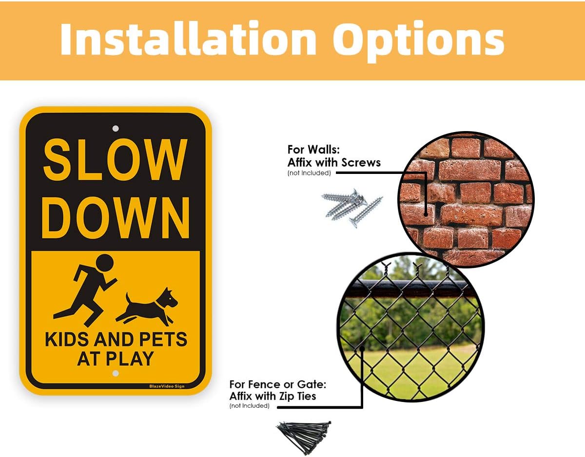 4-Pack Slow Down Signs Slowly Drive Sign, Kids and Pets at Play Sign ...