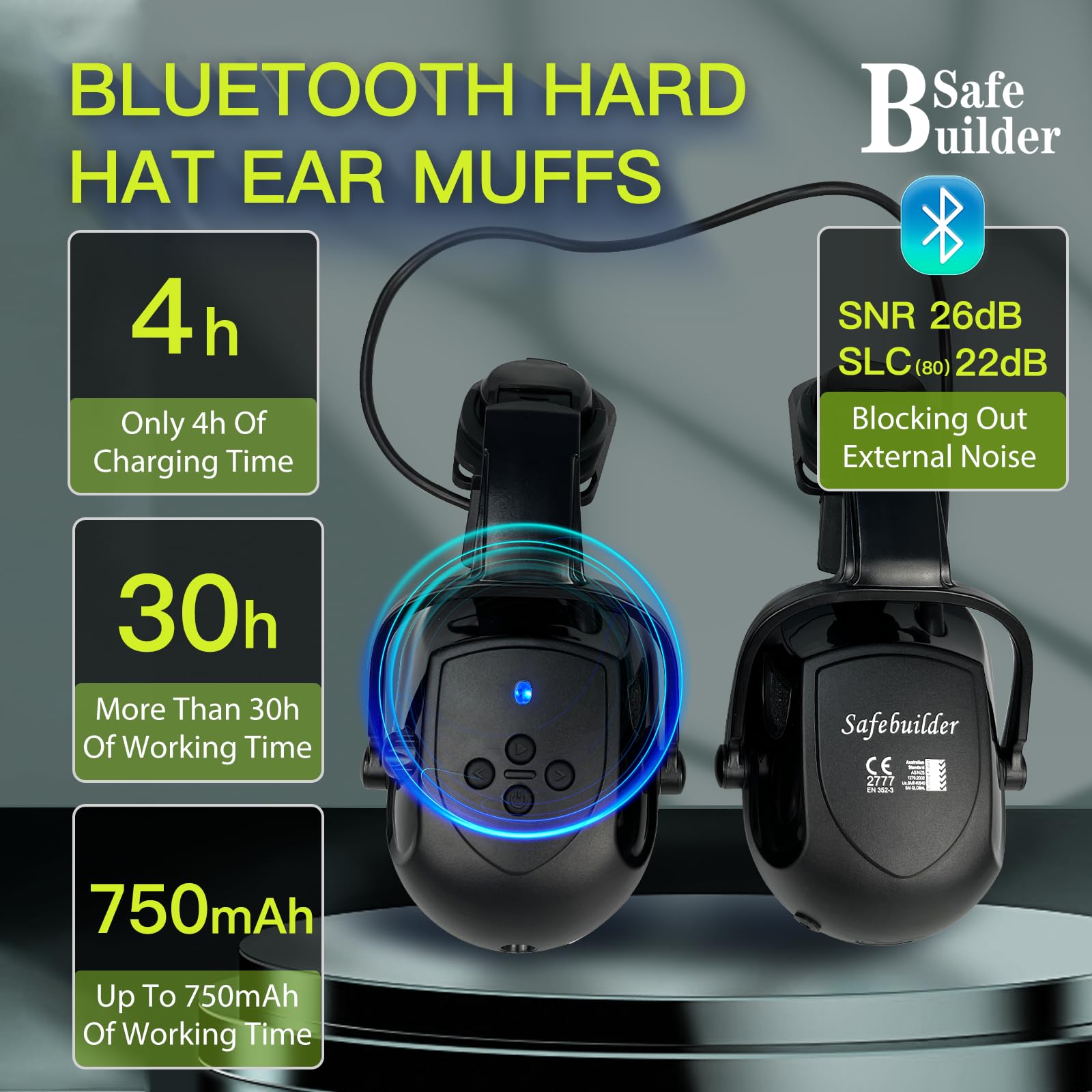 Mua Safety Helmet with Visor Bluetooth Ear Muffs SNR 26dB Hard Hat with ...
